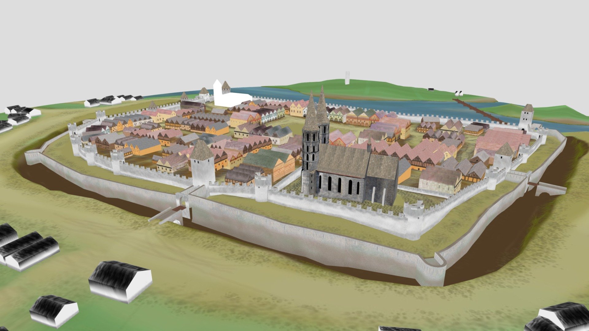 Kolín středověká podoba - 3D model by NDN_Tech [b6f3775] - Sketchfab