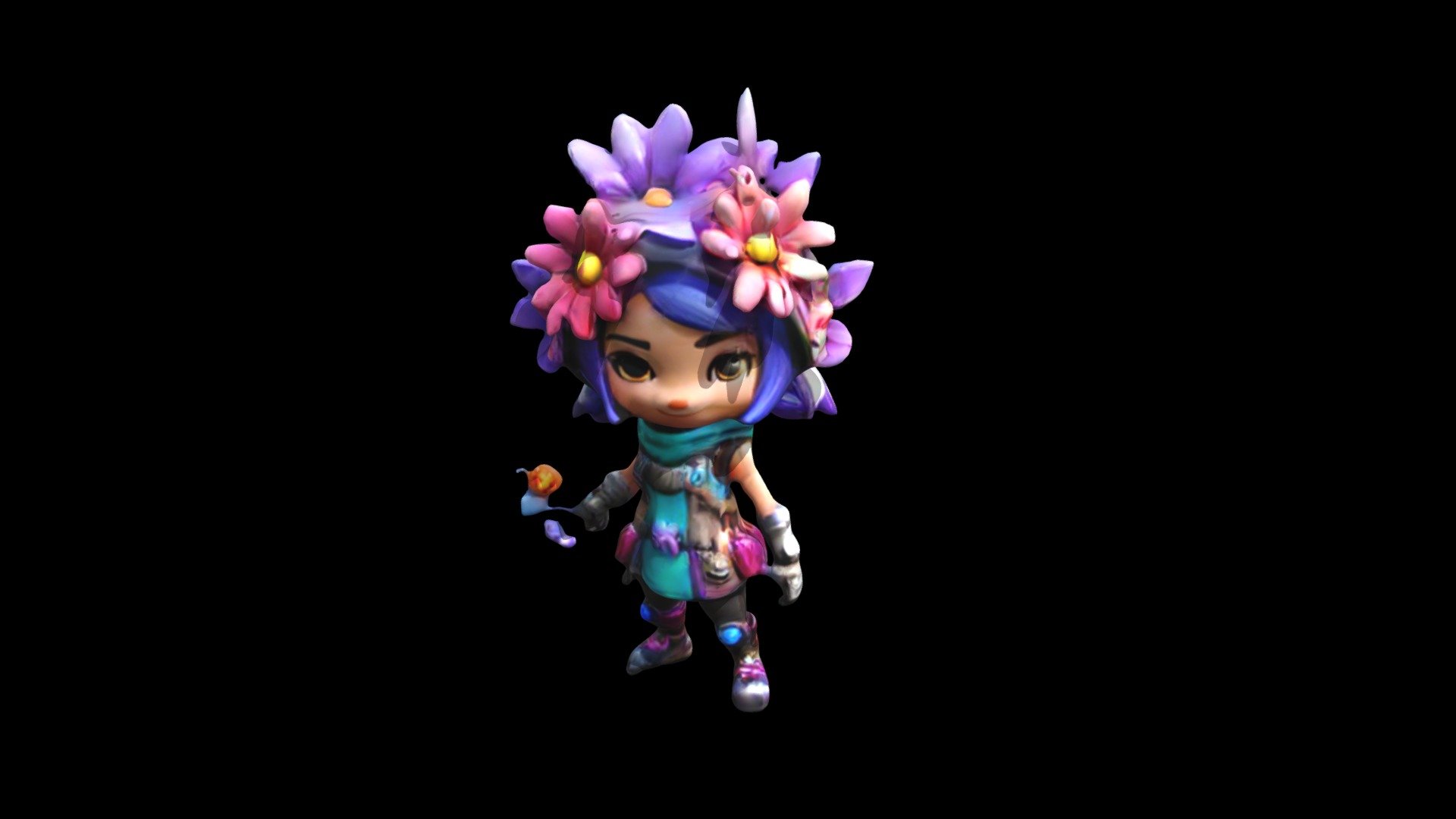 Female character with purple hair and flowers, s - Download Free 3D ...