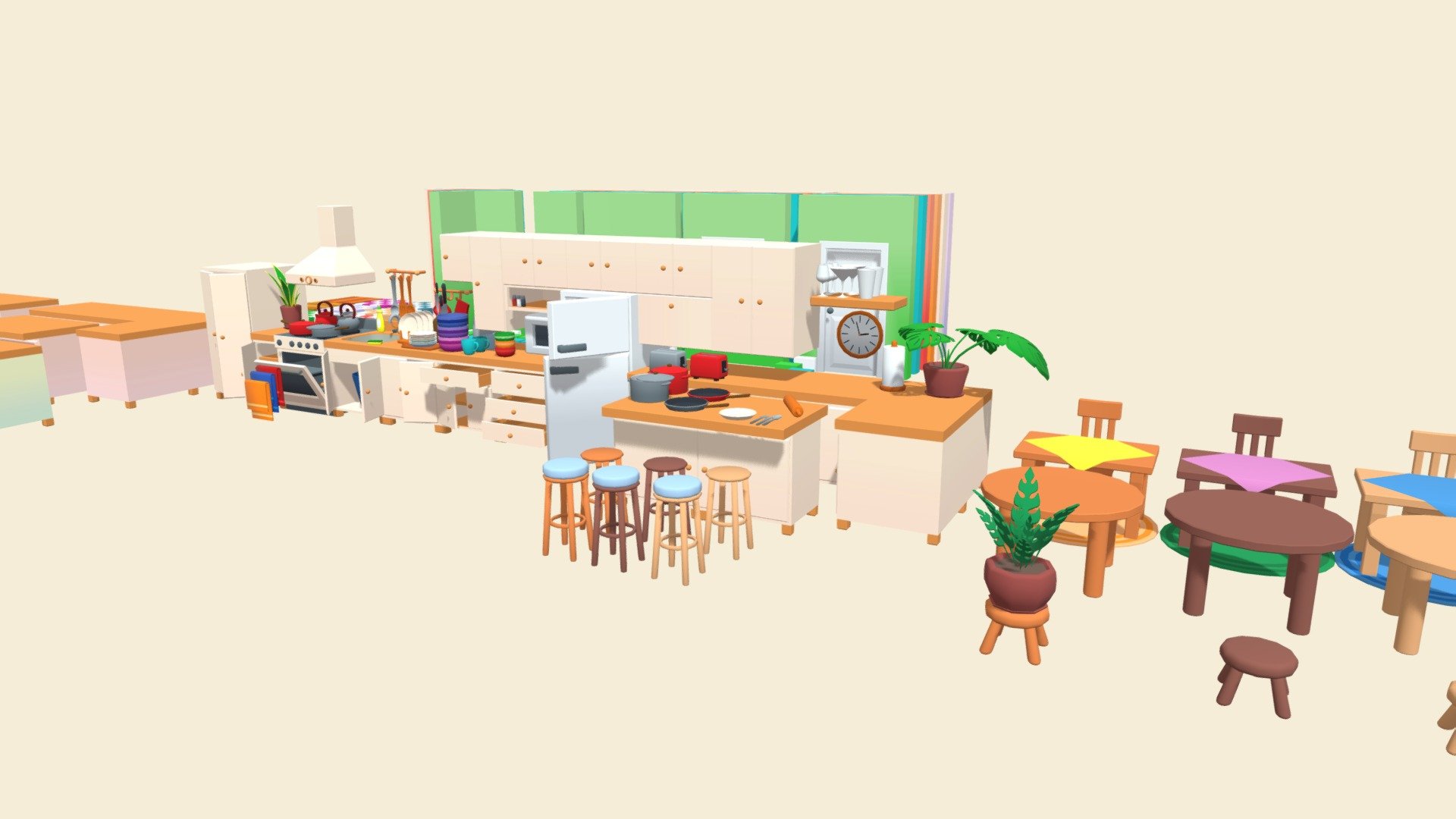 Low Poly Modular Kitchen Pack - 3D model by anastasita.3d [b7e8c70] - Sketchfab