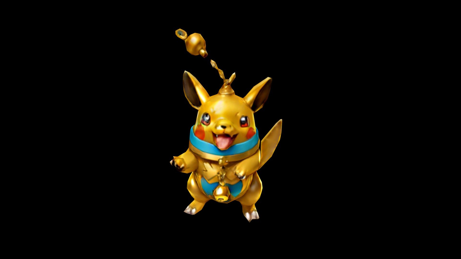 A gold-colored Pikachu figurine with a bell atta - Download Free 3D ...