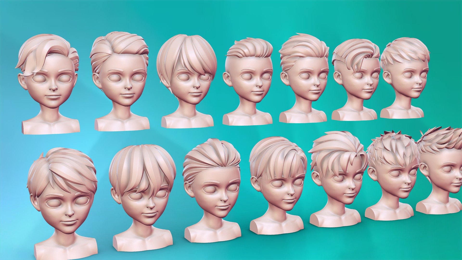 Highpoly and Lowpoly 14 Stylized Hairs for male - Buy Royalty Free 3D ...