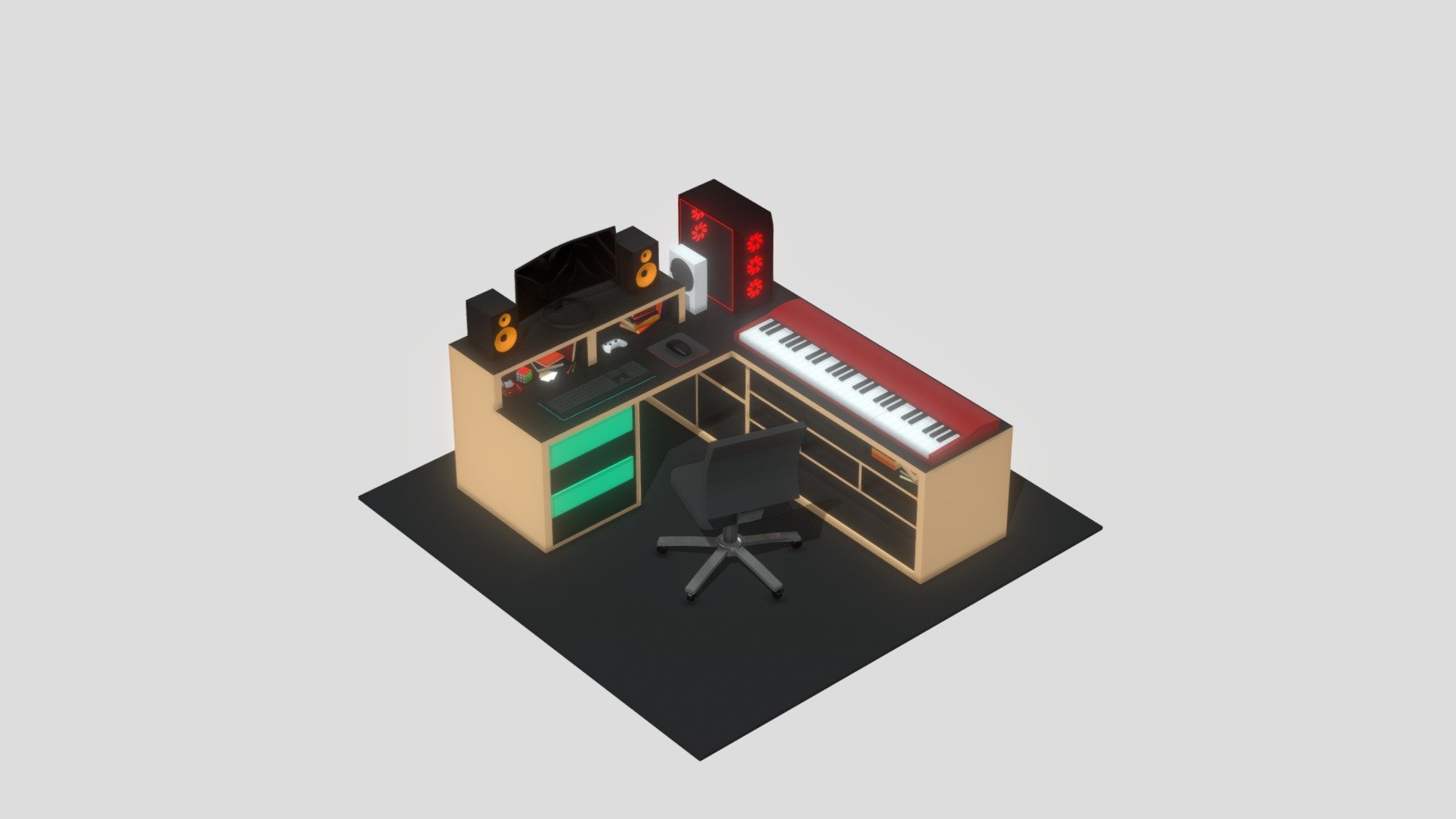 Music/gaming desk - 3D model by SamuelArnold [b85ea0a] - Sketchfab