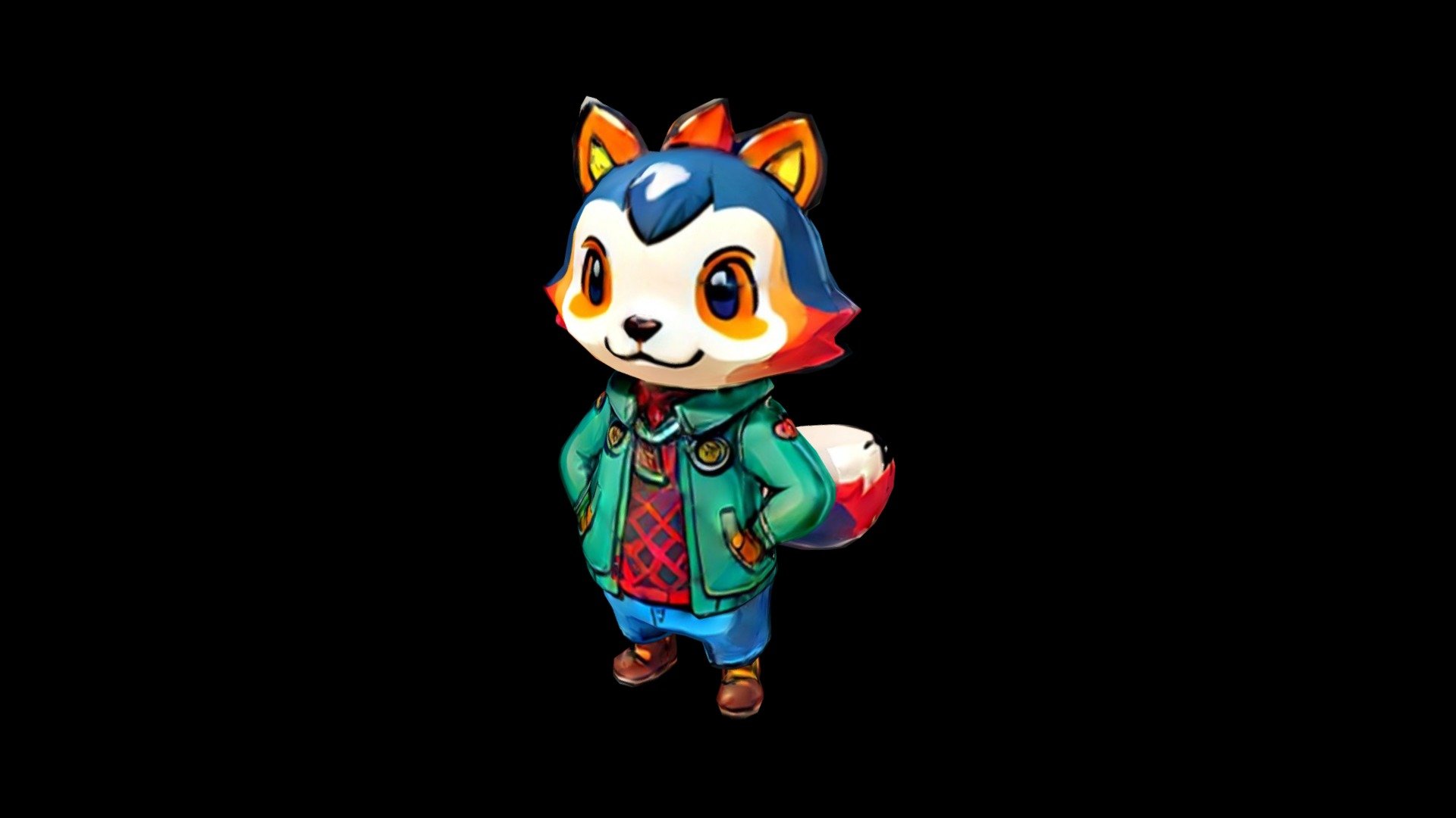 A character design of a fox wearing a green jack - Download Free 3D ...