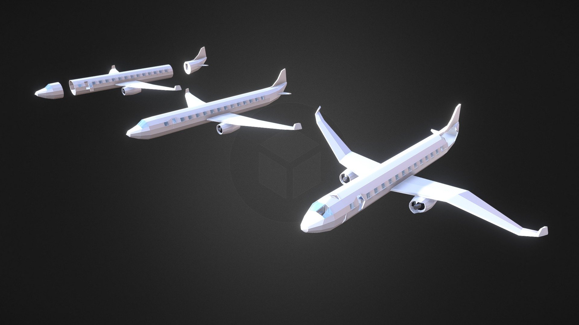Plane (with destroyed version) (Poly Style) - Download Free 3D model by ...