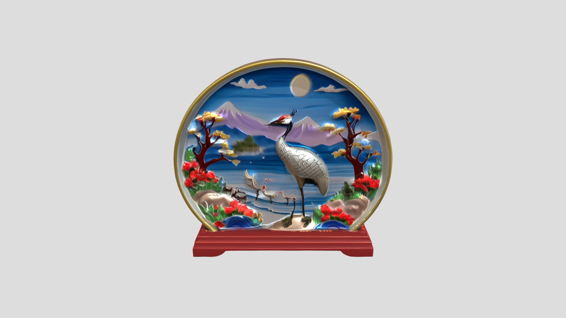 decorative ceramic crane plate - 3D model by ONGken [ba15348] - Sketchfab