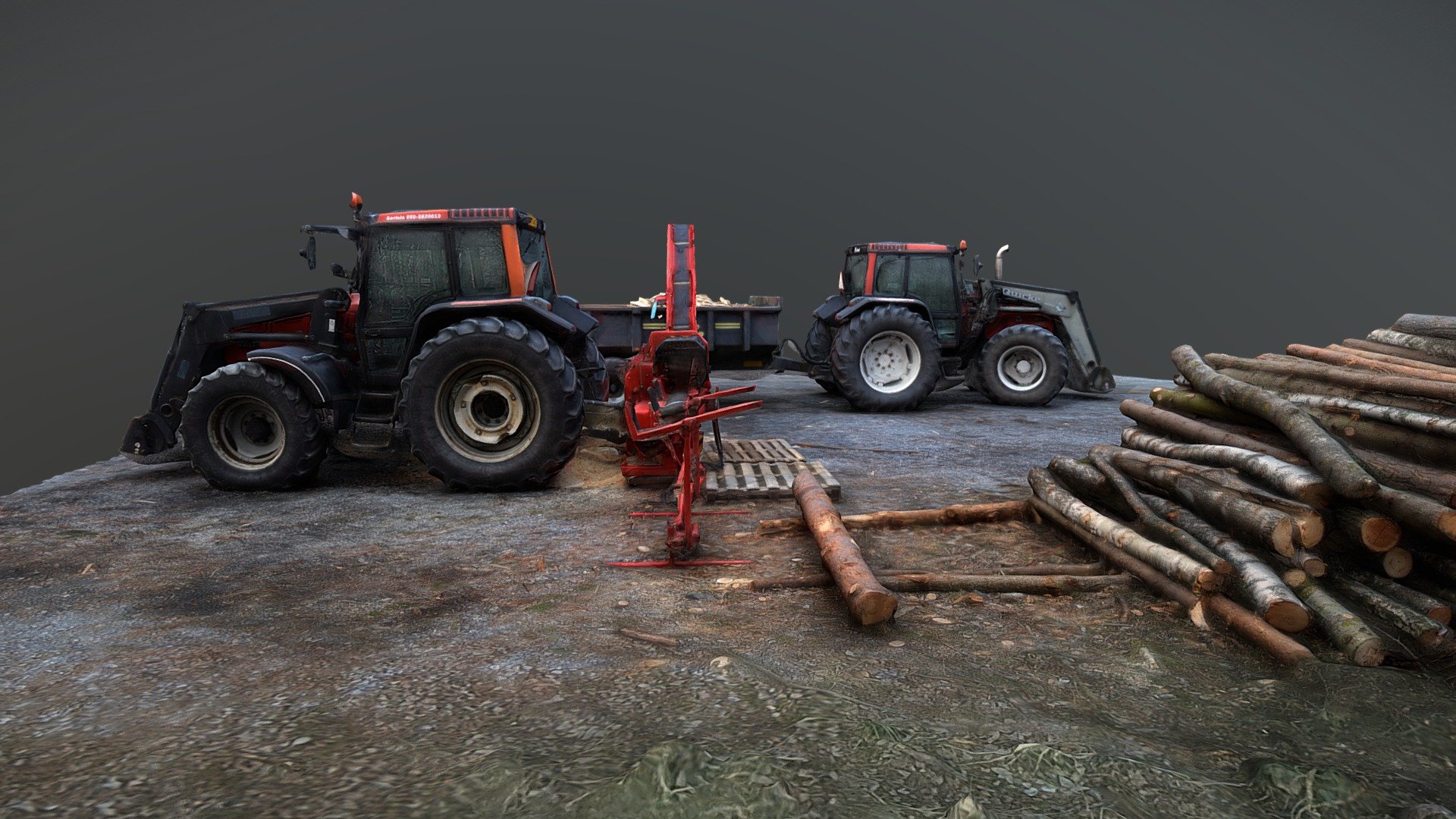 Two tractors with a splitting machine - Download Free 3D model by Lassi ...