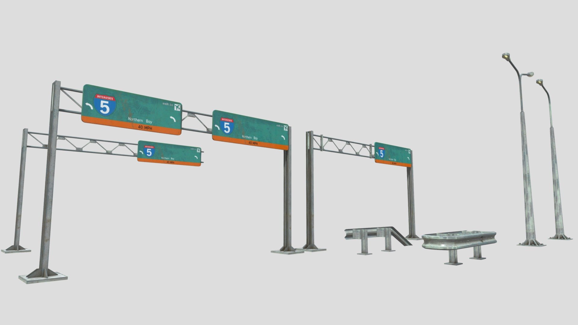 highway guard rail signs and street lights - Buy Royalty Free 3D model ...