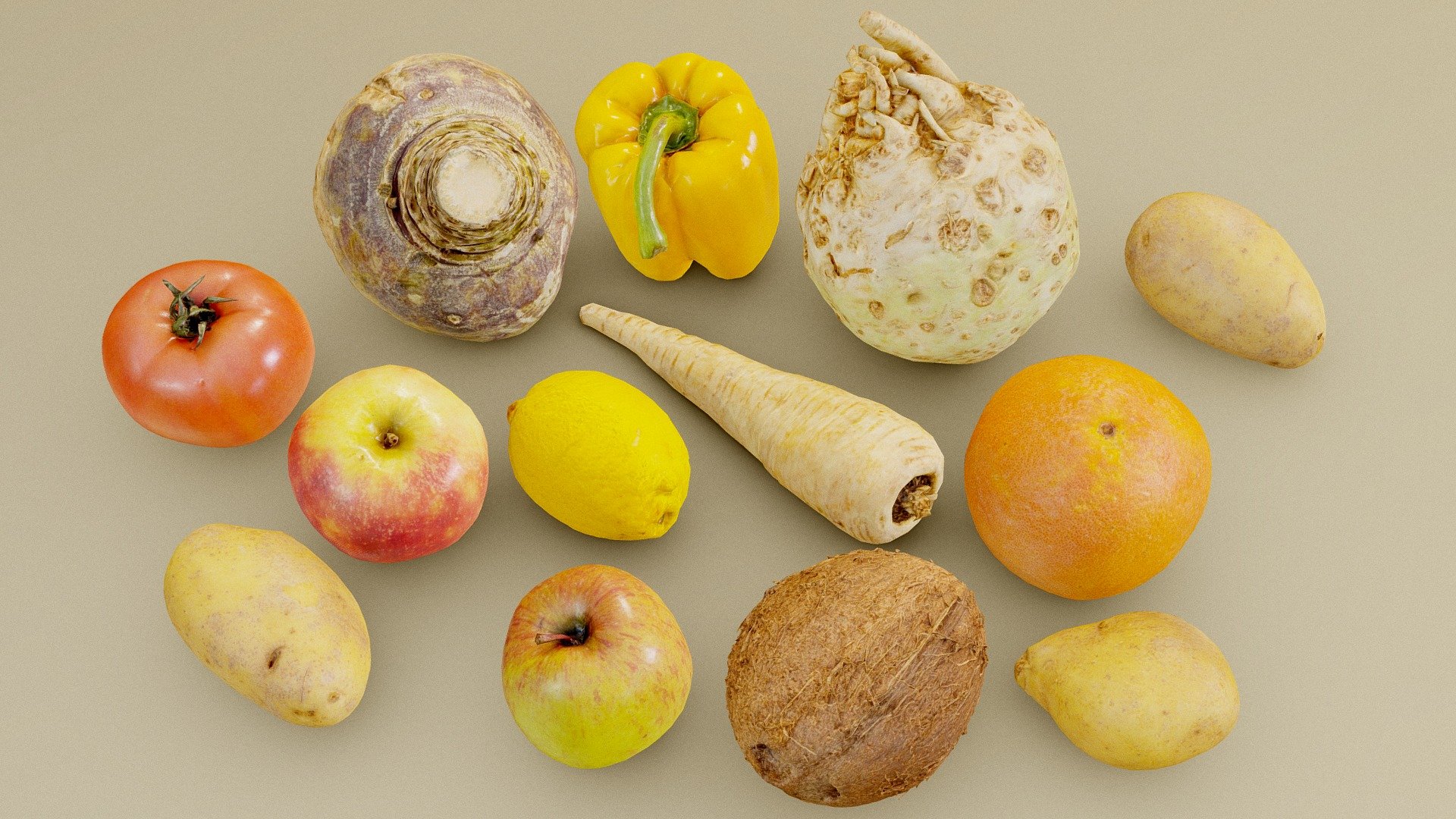 13 Vegetables and Fruits - Buy Royalty Free 3D model by Polygonal ...