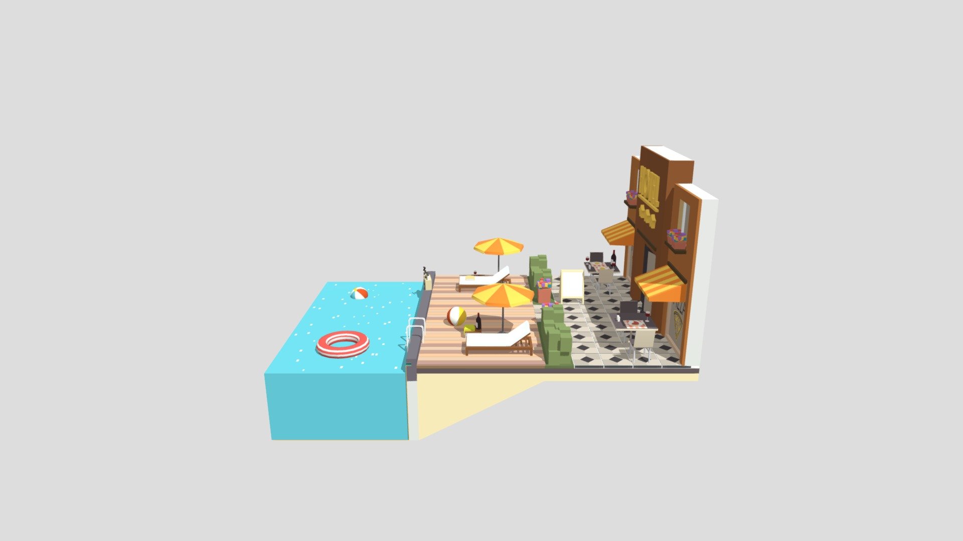 Isometric Relax Pool on Hotel Loungers (free) - Download Free 3D model ...