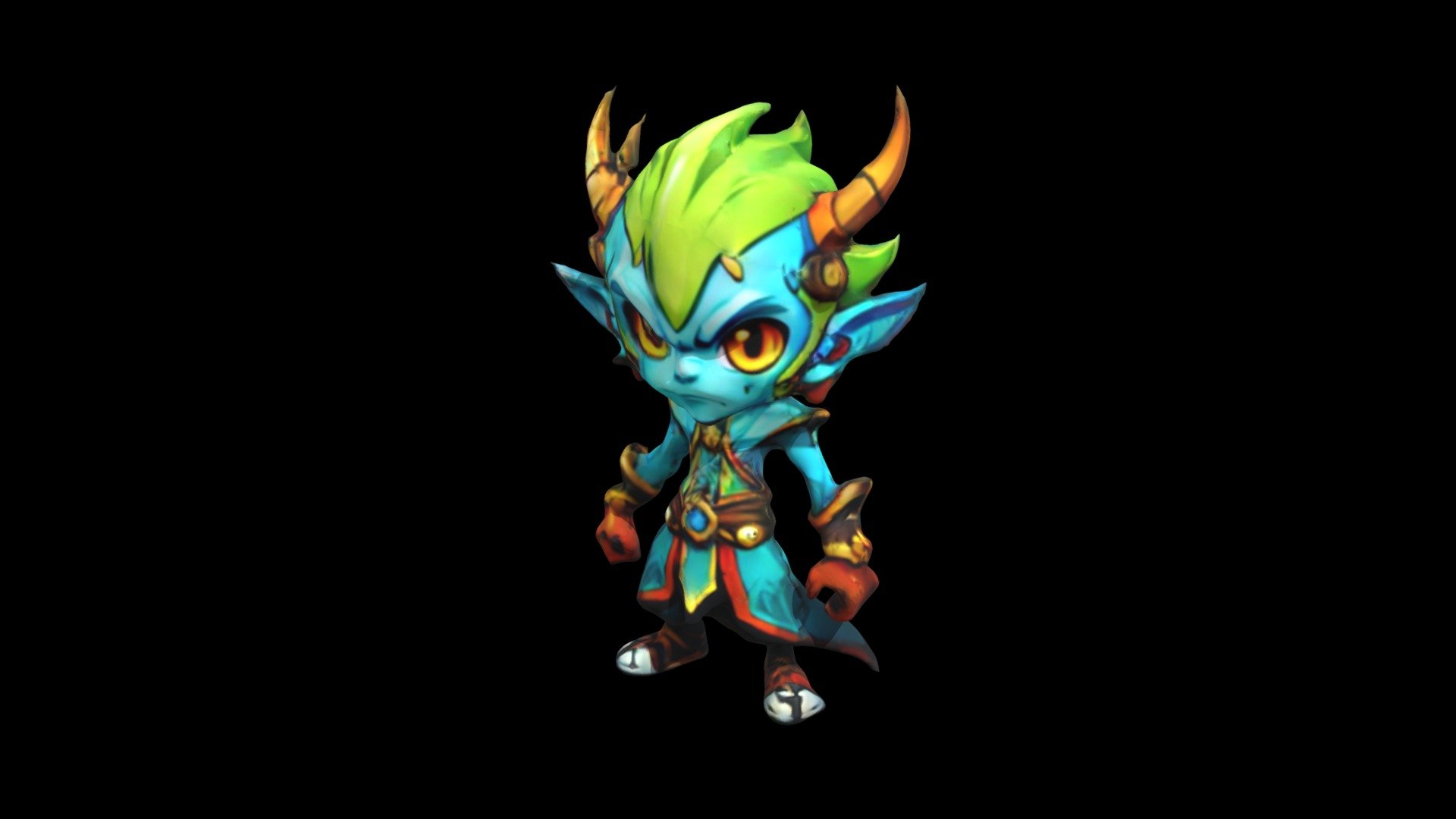 An illustration of a blue imp with horns, standi - Download Free 3D ...