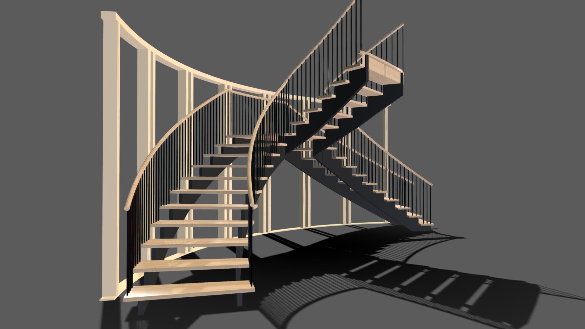 Split Stair with 3D connection handrail - 3D model by 3D Software for ...