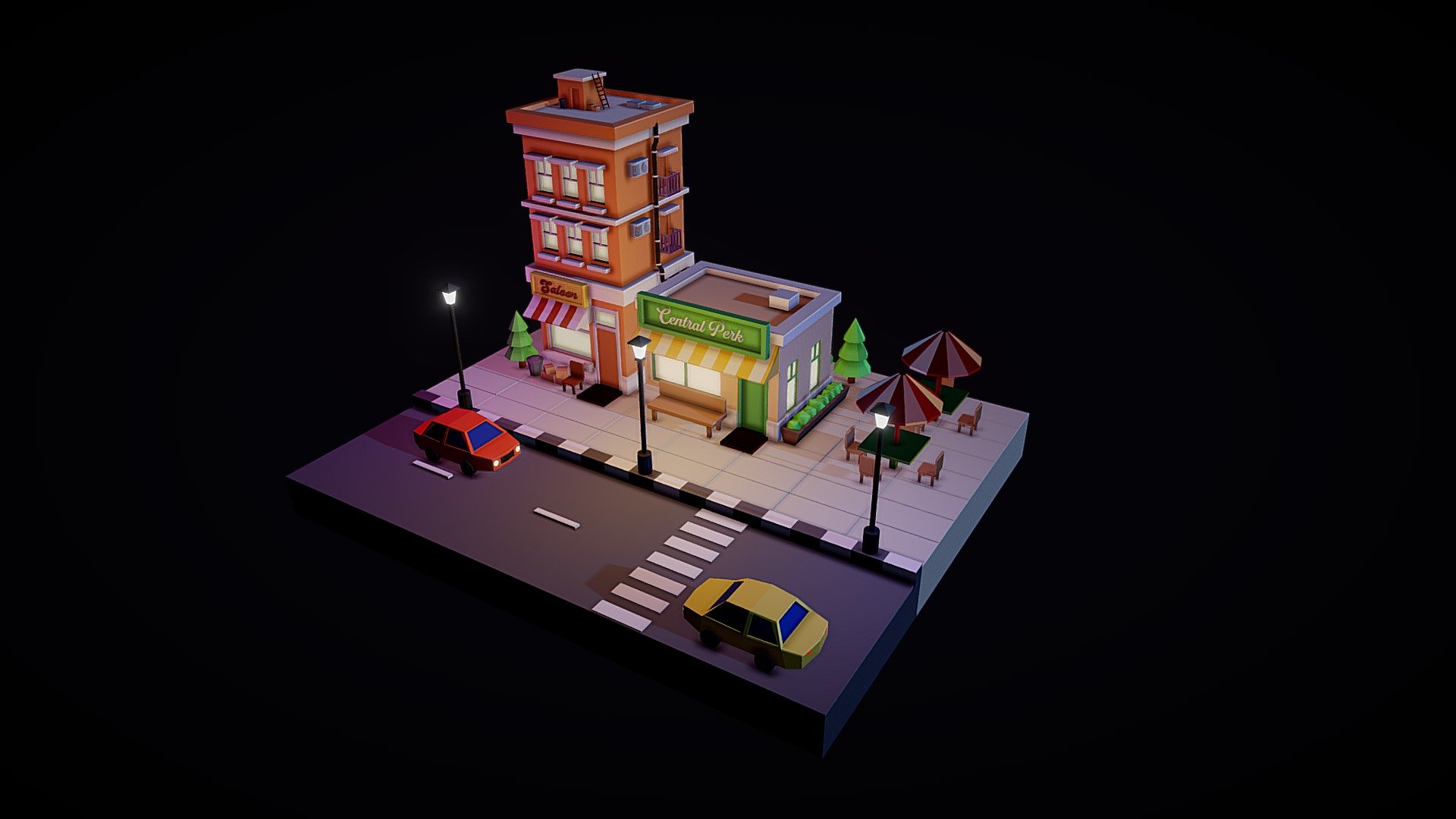 City Street: Low-Poly Apartment & Cafe Scene - 3D model by Gowtham B ...