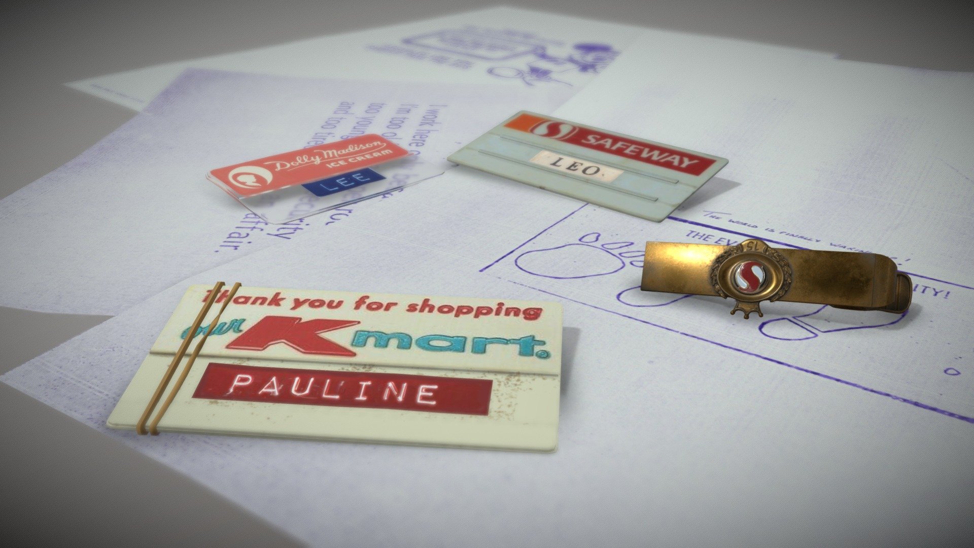 Various Nametags and Office Humor Ditto Copies - Buy Royalty Free 3D ...