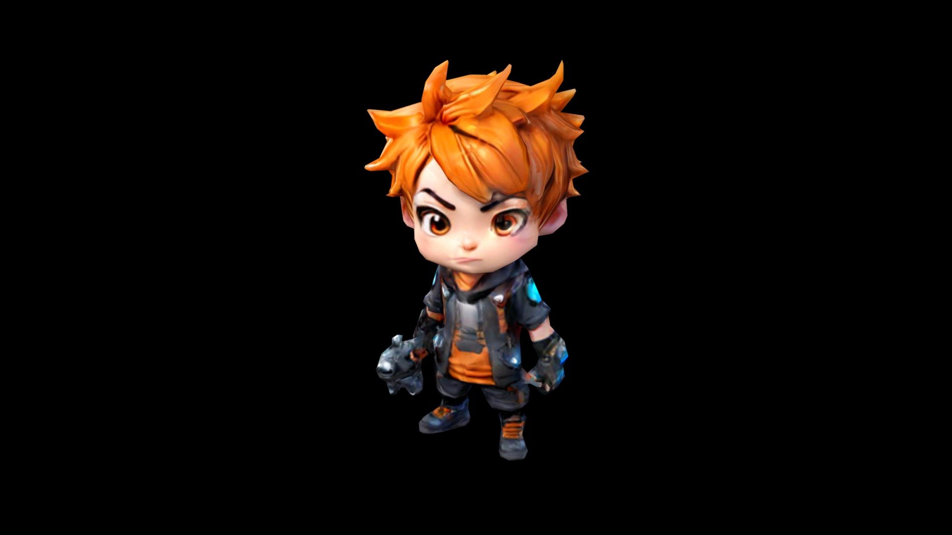 An orange-haired chibi stands in a black jacket - Download Free 3D ...