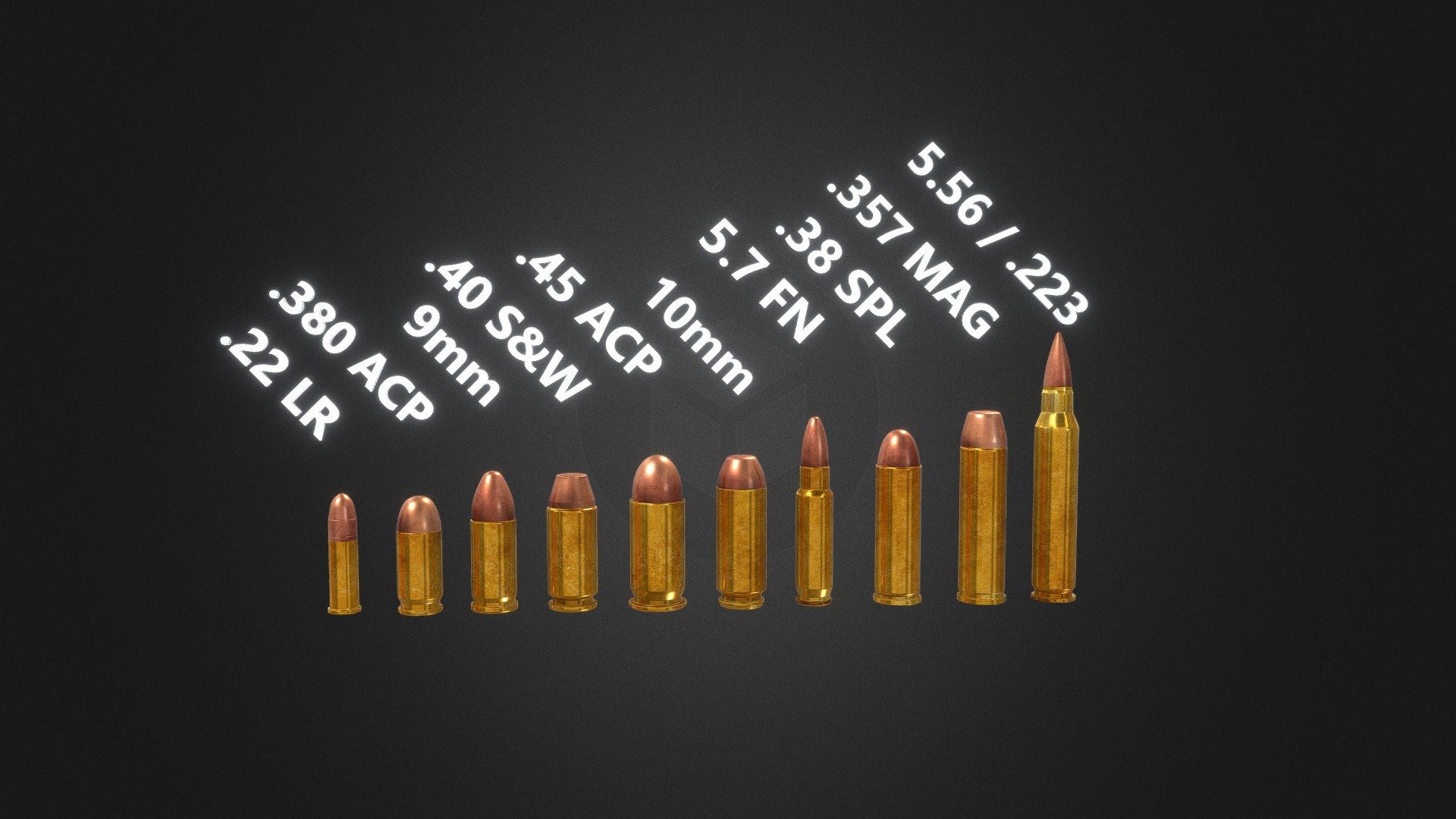 Bullets calibers named. - 3D model by calp1 [bc37729] - Sketchfab