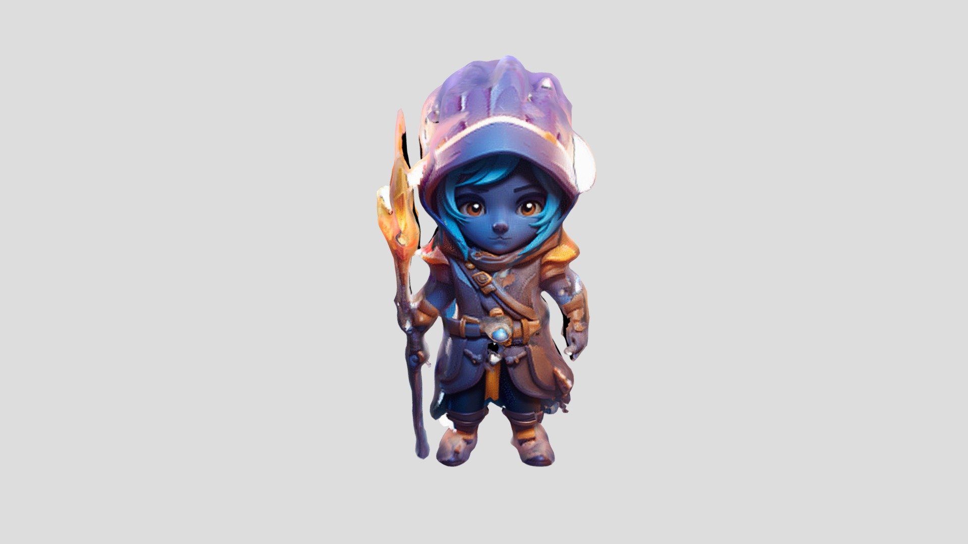 Chibi-style blue-haired girl with a staff A c - Download Free 3D model ...