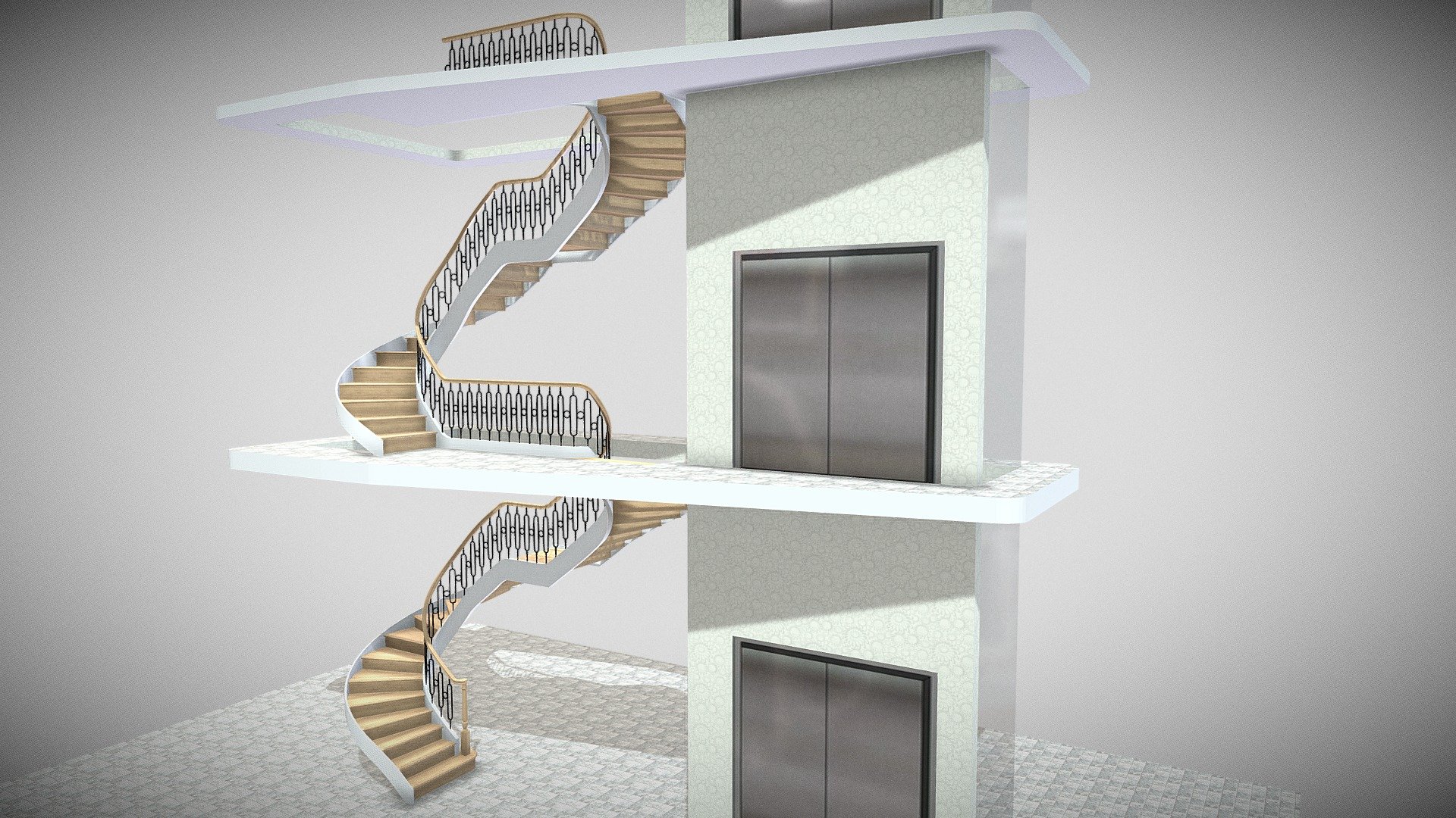 Stairs With Intermediate Landing - 3D model by 3D Software for Stair ...