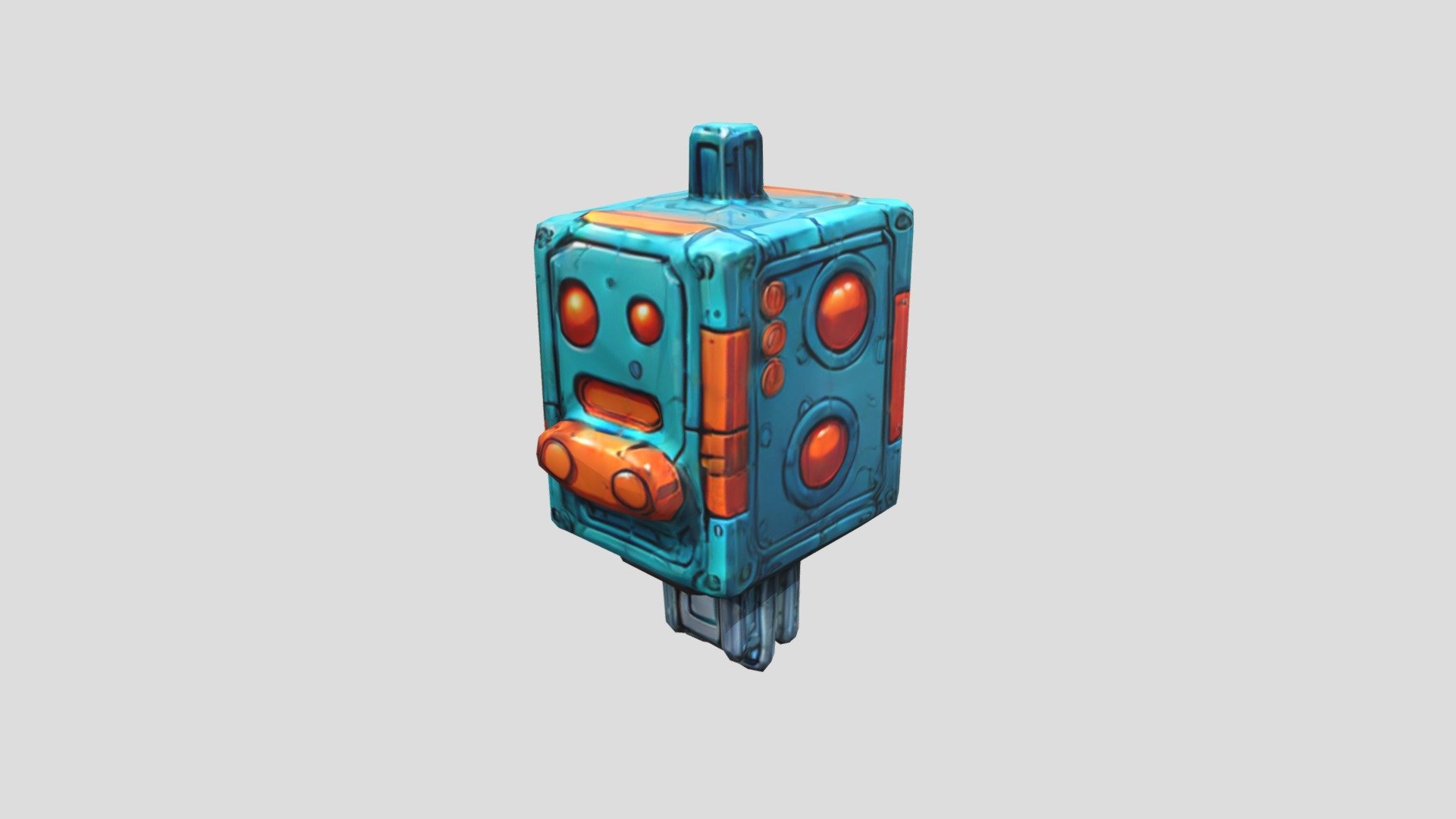 "Robotic cube with angry face and orange buttons - Download Free 3D ...