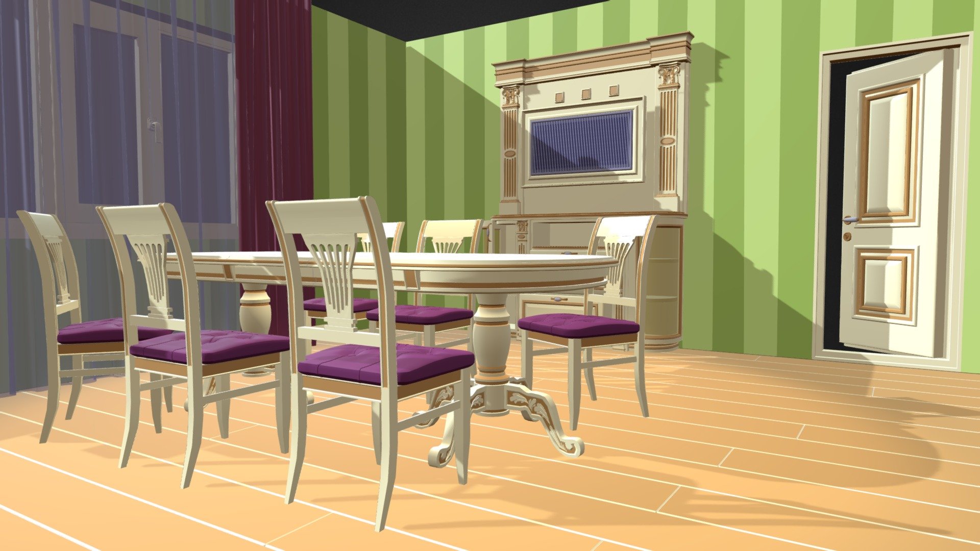 room with TV table chair | Detailed draft XYZ - Download Free 3D model ...