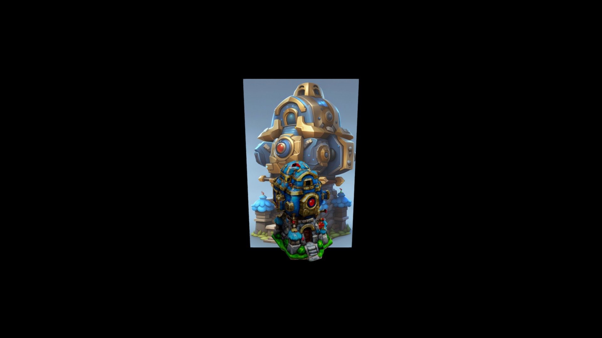 "Blue and Gold Steampunk Robot Tower" A tall, - Download Free 3D model ...