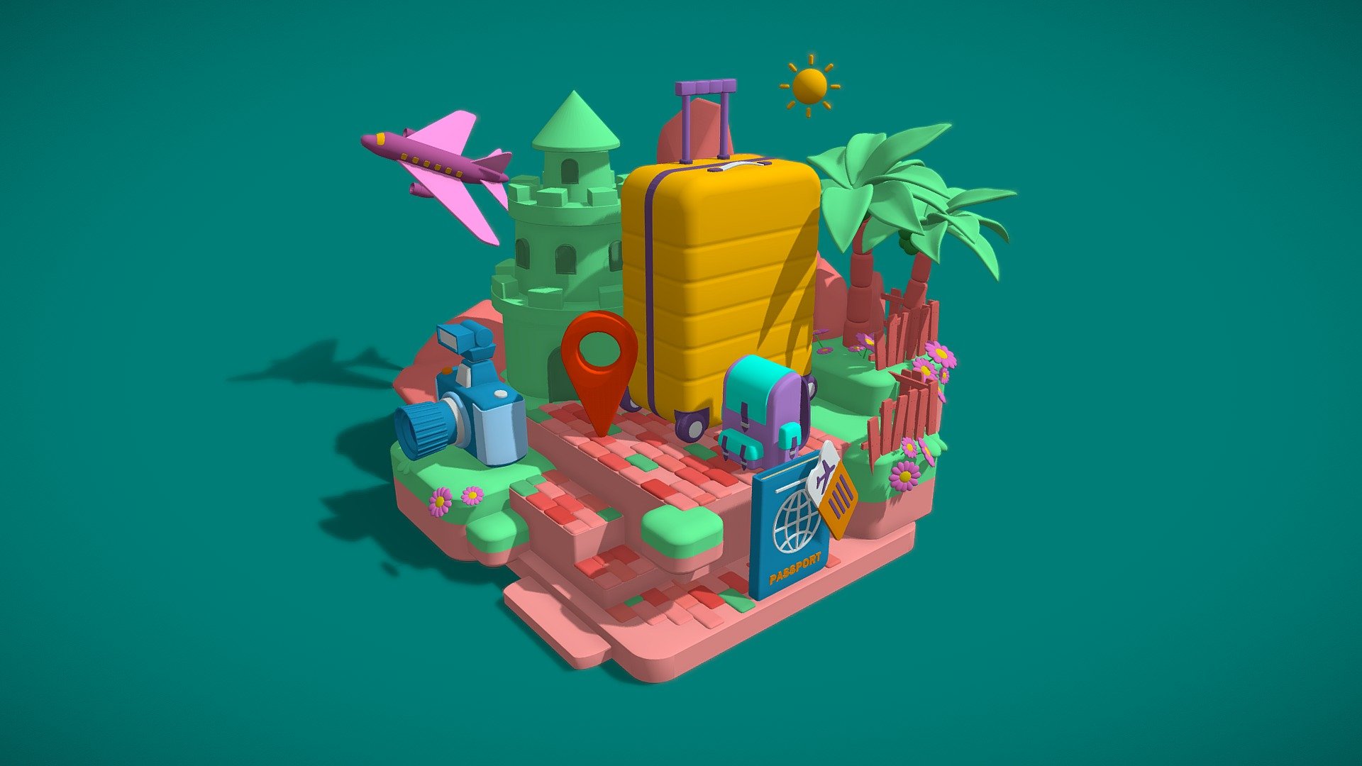 Travel Scene 3D Design - 3D model by LasquetiSpice [bd9b645] - Sketchfab
