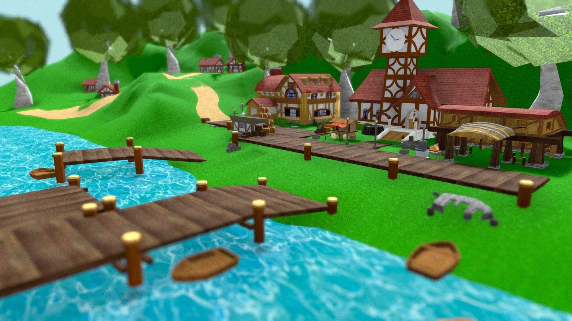 Hand painted little village - Download Free 3D model by Katydid ...