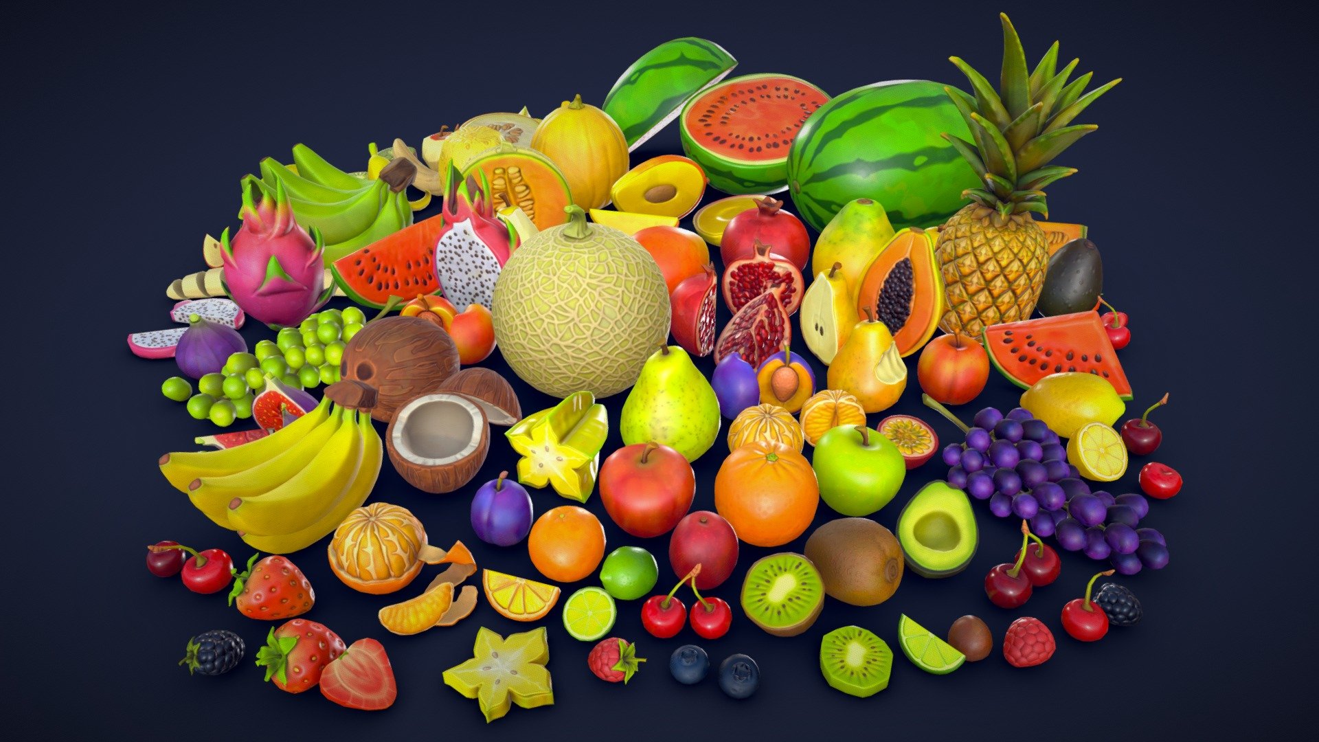 Stylized Fruits Collection - Low Poly - Buy Royalty Free 3D model by ...