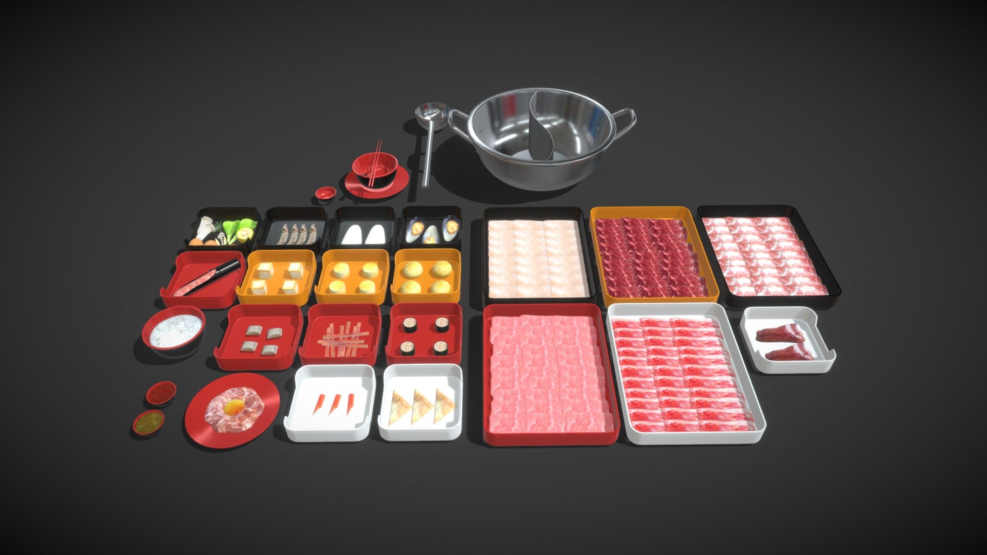 Thai buffet Sukiyaki hot-pot 3D model - 3D model by Su_Peem [bdd1582] - Sketchfab