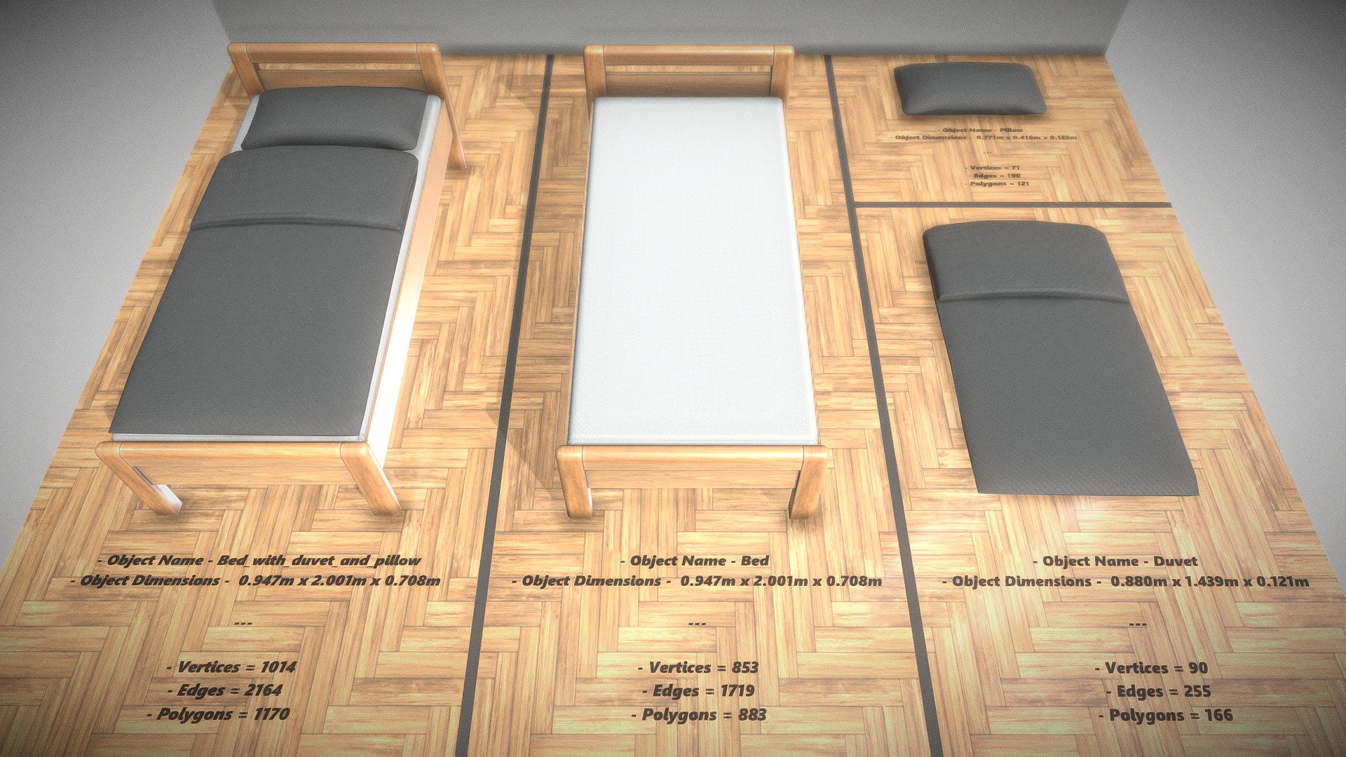 Bed with Duvet and Pillow 80cm x 200cm - Buy Royalty Free 3D model by ...