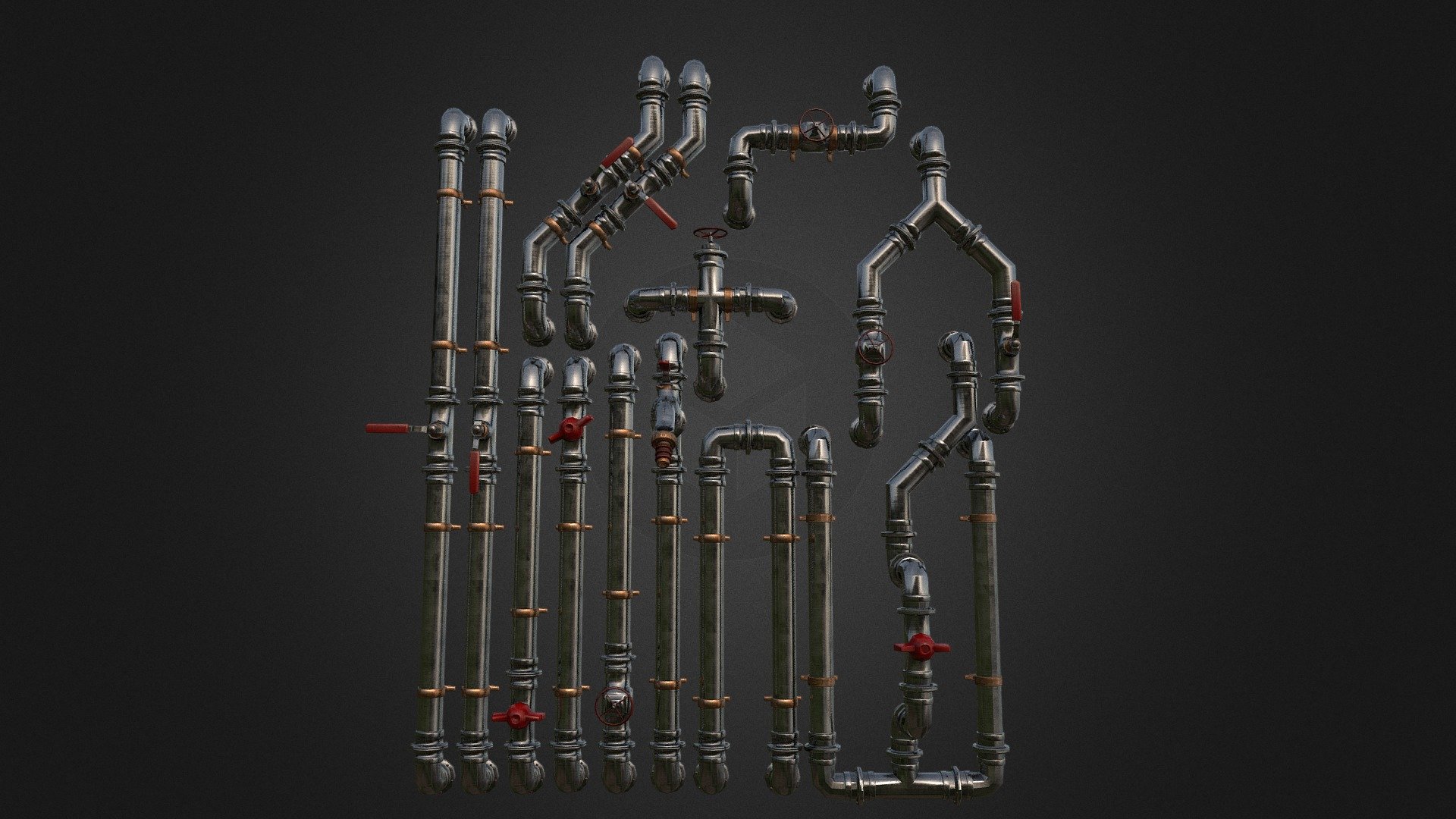 Modular Metal Pipes & Valves Collection 01 - Buy Royalty Free 3D model ...