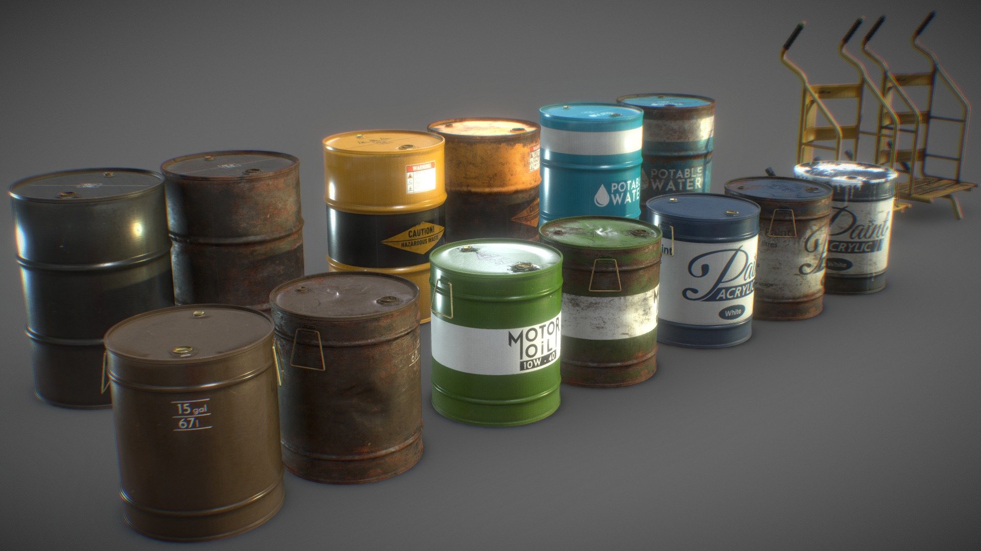 AssetPack: Metal Drum Barrels set Vol.2 - Buy Royalty Free 3D model by ...