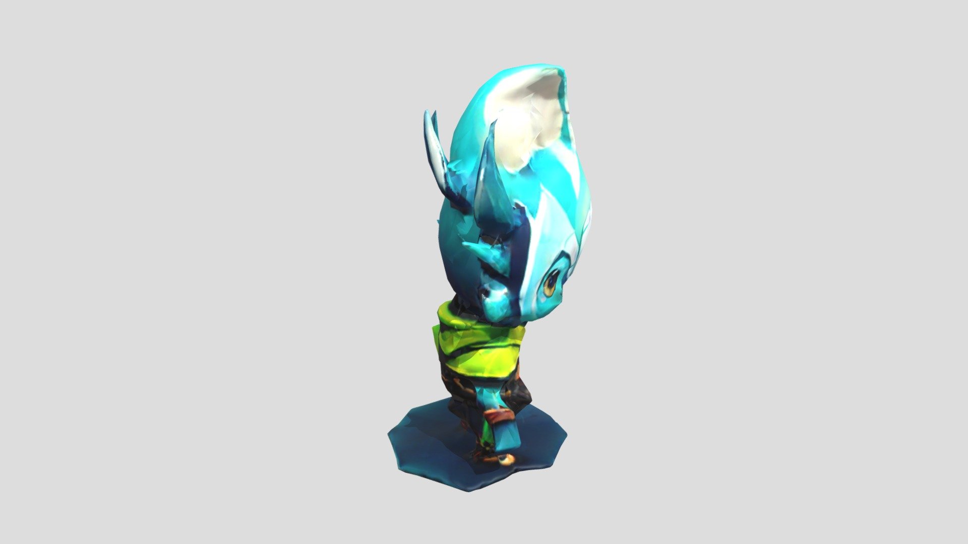 A chibi-style character with blue hair and a gre - Download Free 3D ...
