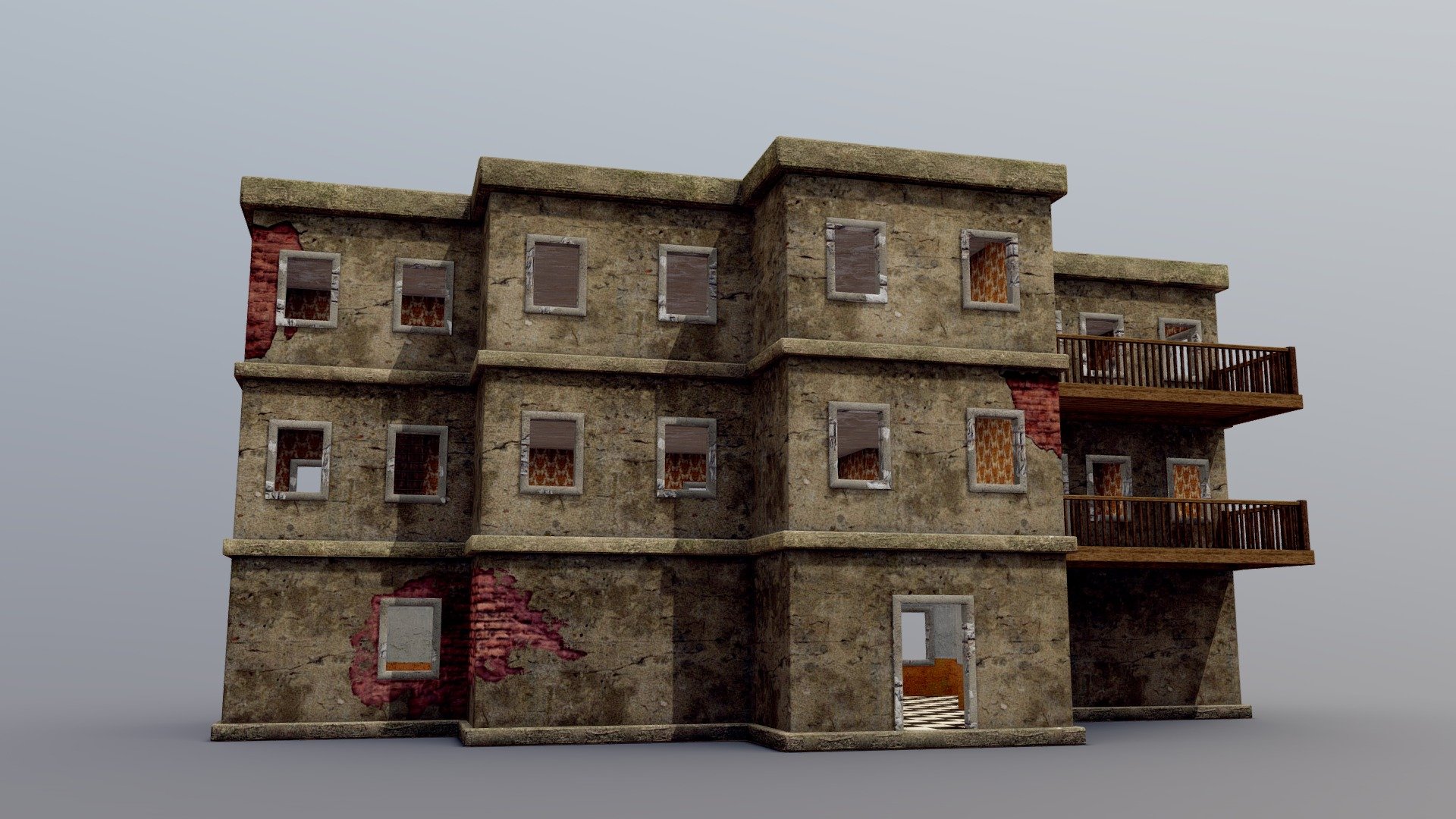 Textured 3 Story Plaster Building - Download Free 3D model by Lodgelus ...