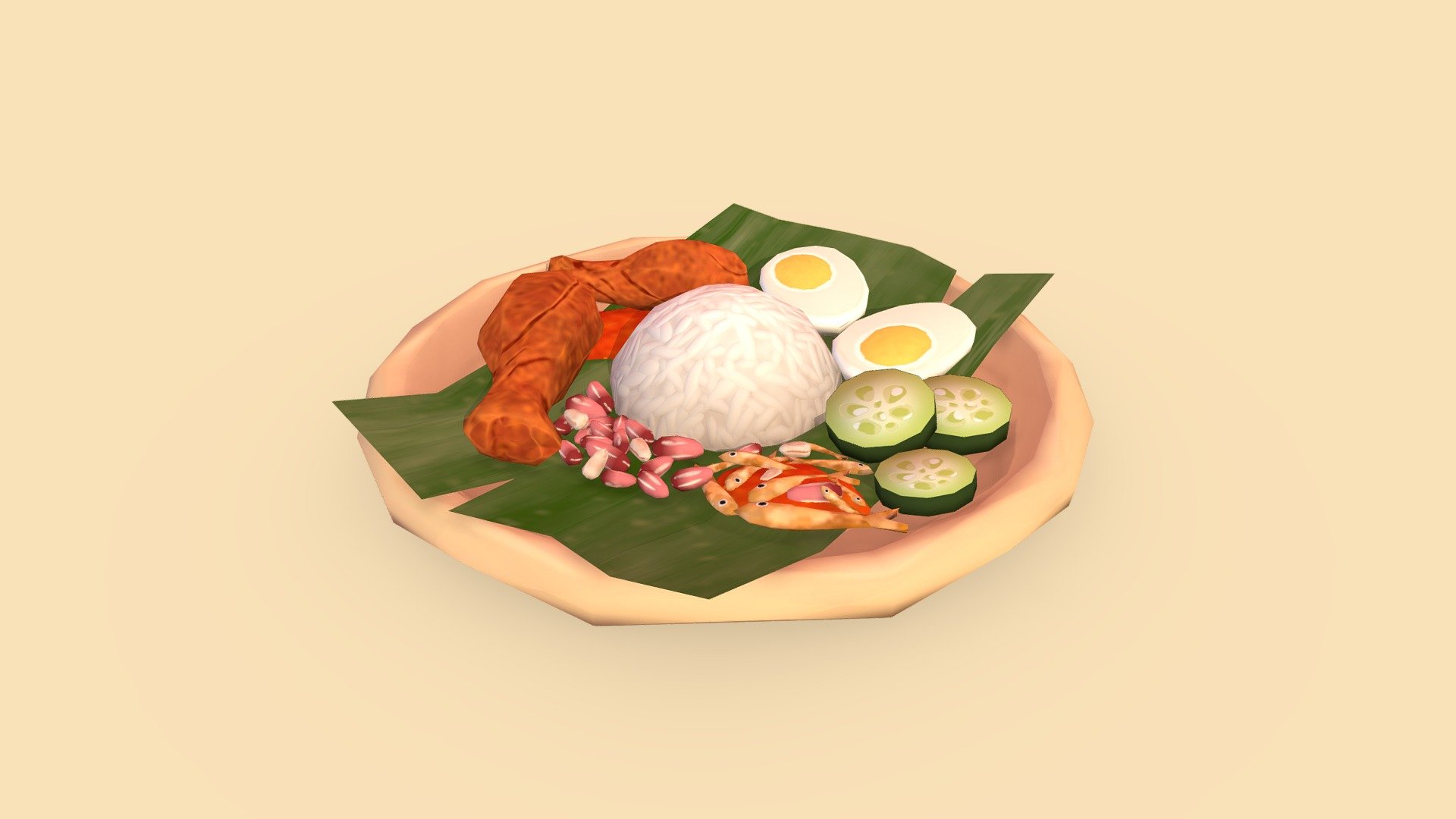 Nasi Lemak - Download Free 3D model by carysgooi [bf9523f] - Sketchfab