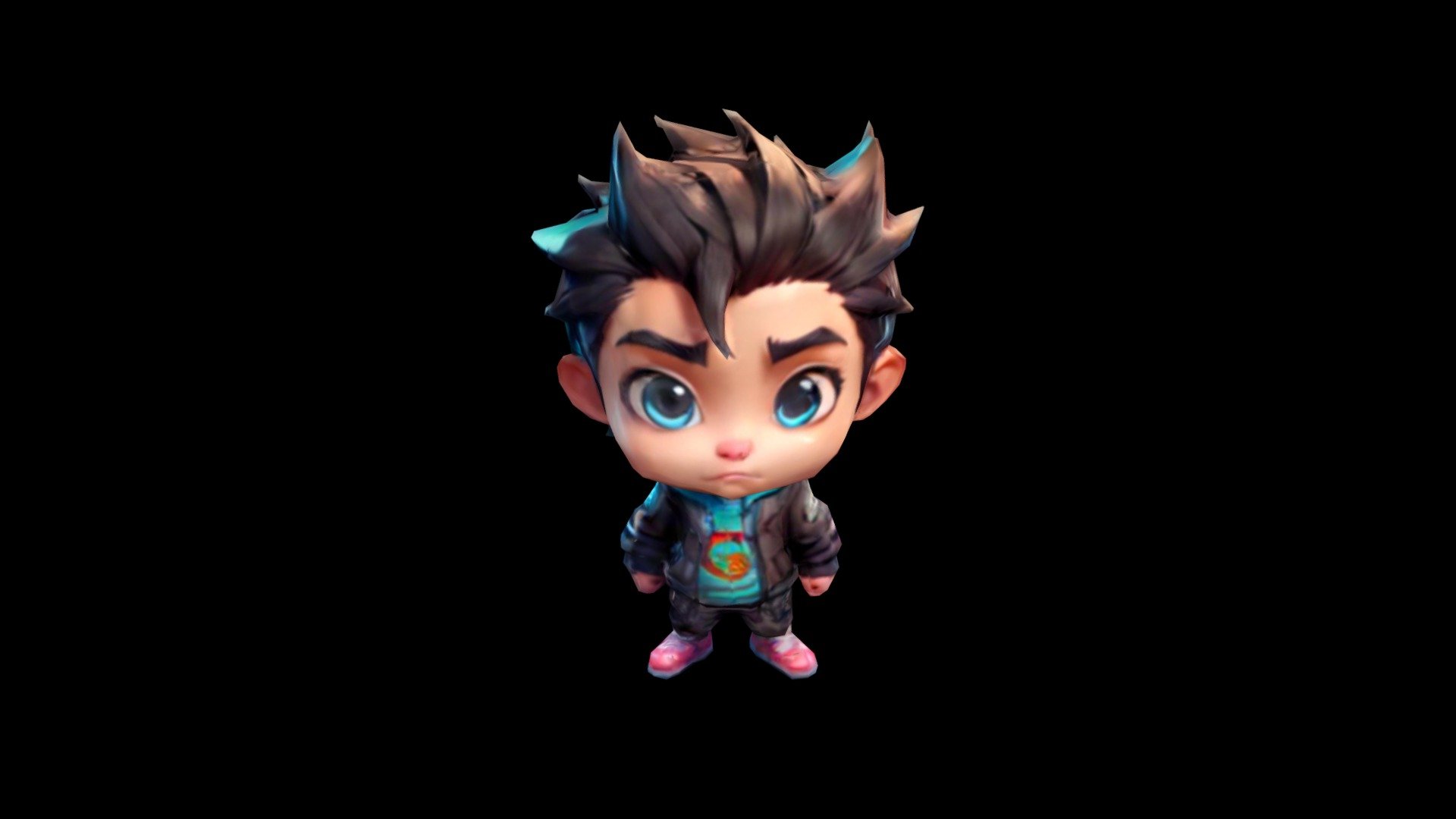 Chibi-style cartoon character with spiky hair an - Download Free 3D ...