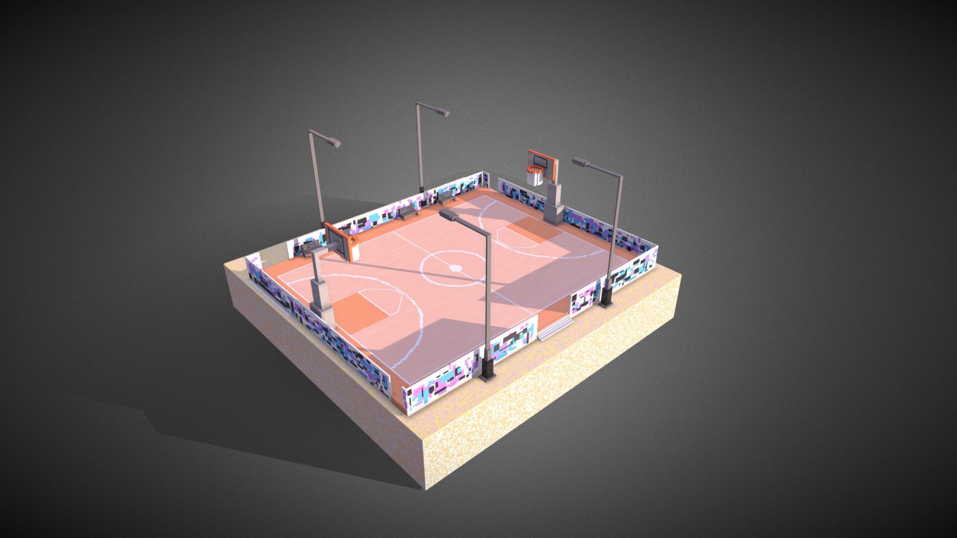 Basketball Court Voxel Art 3D - Download Free 3D model by 3dthauruxart ...