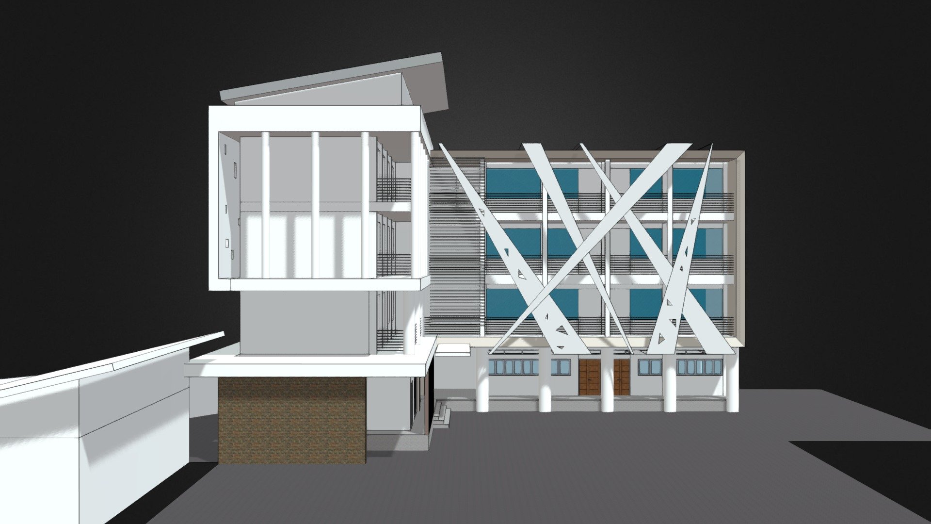 L-Shaped Four-Story School Building - Download Free 3D model by ...