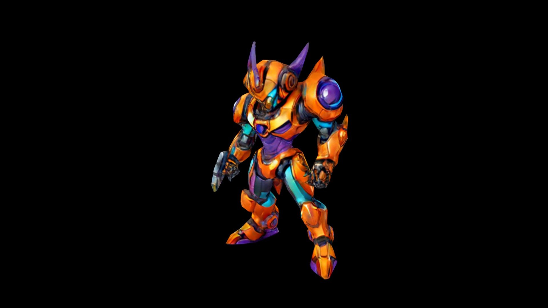 An orange, purple, and blue robot stands confide - Download Free 3D ...