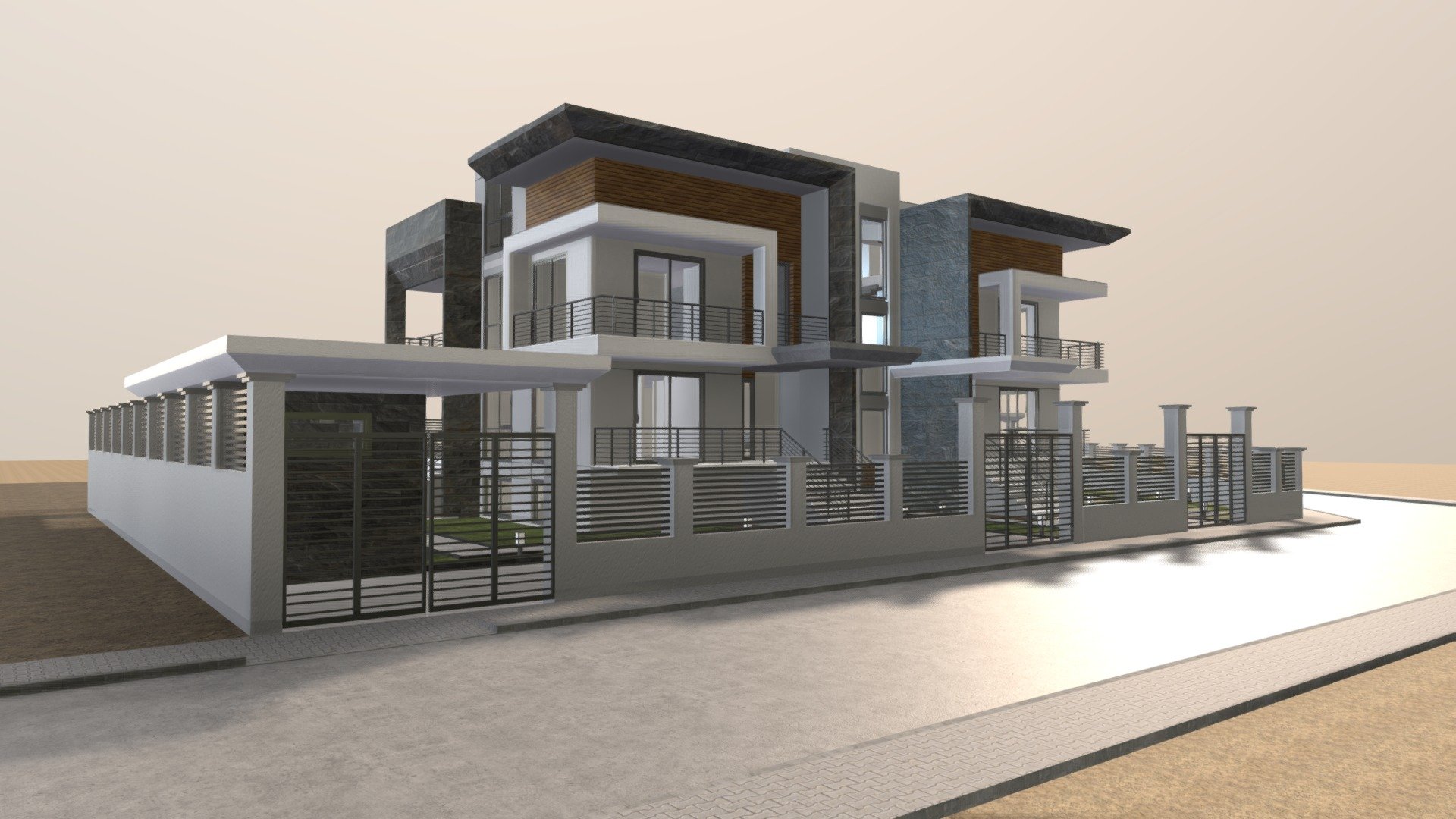 Modern House Twin V2 - 3D model by Prefixa [c071124] - Sketchfab