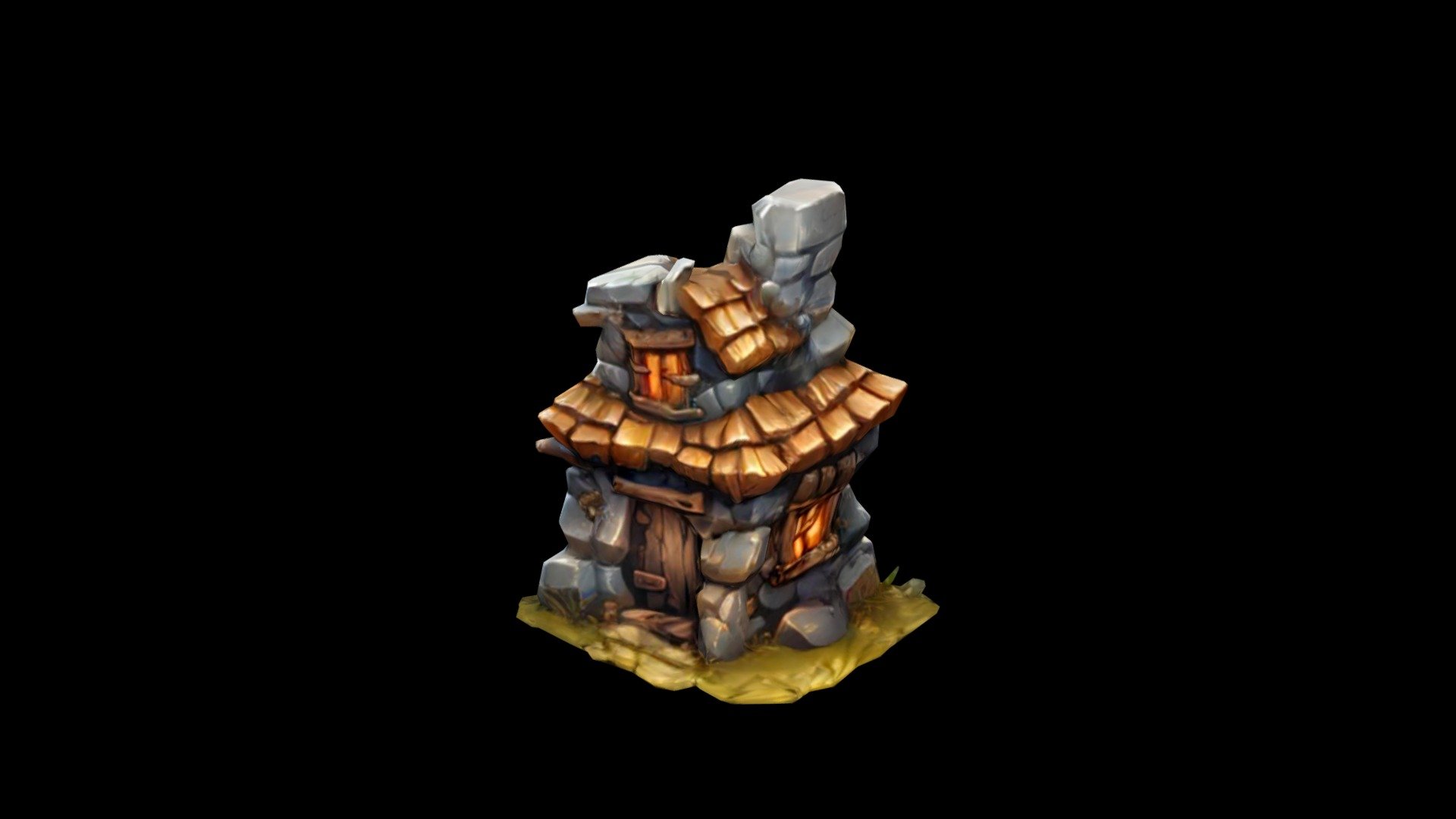 A cartoon-style rock cottage with a warm - Download Free 3D model by ...