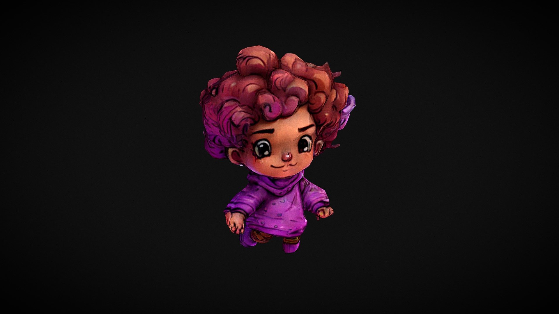 "Cheerful Violet-haired Cartoon Character with P - Download Free 3D ...