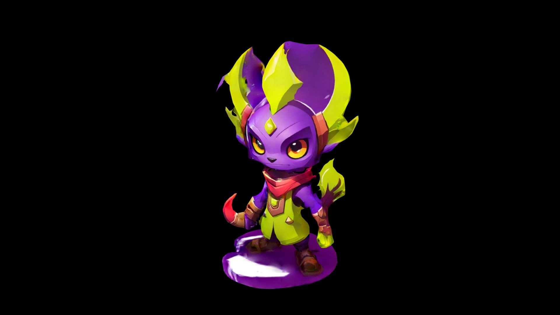 A chibi-style purple demon with yellow horns and - Download Free 3D ...