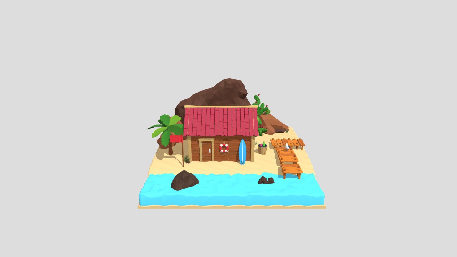 Low-poly-beach-scene - 3D model by philipmolina36 [c1e4e3b] - Sketchfab