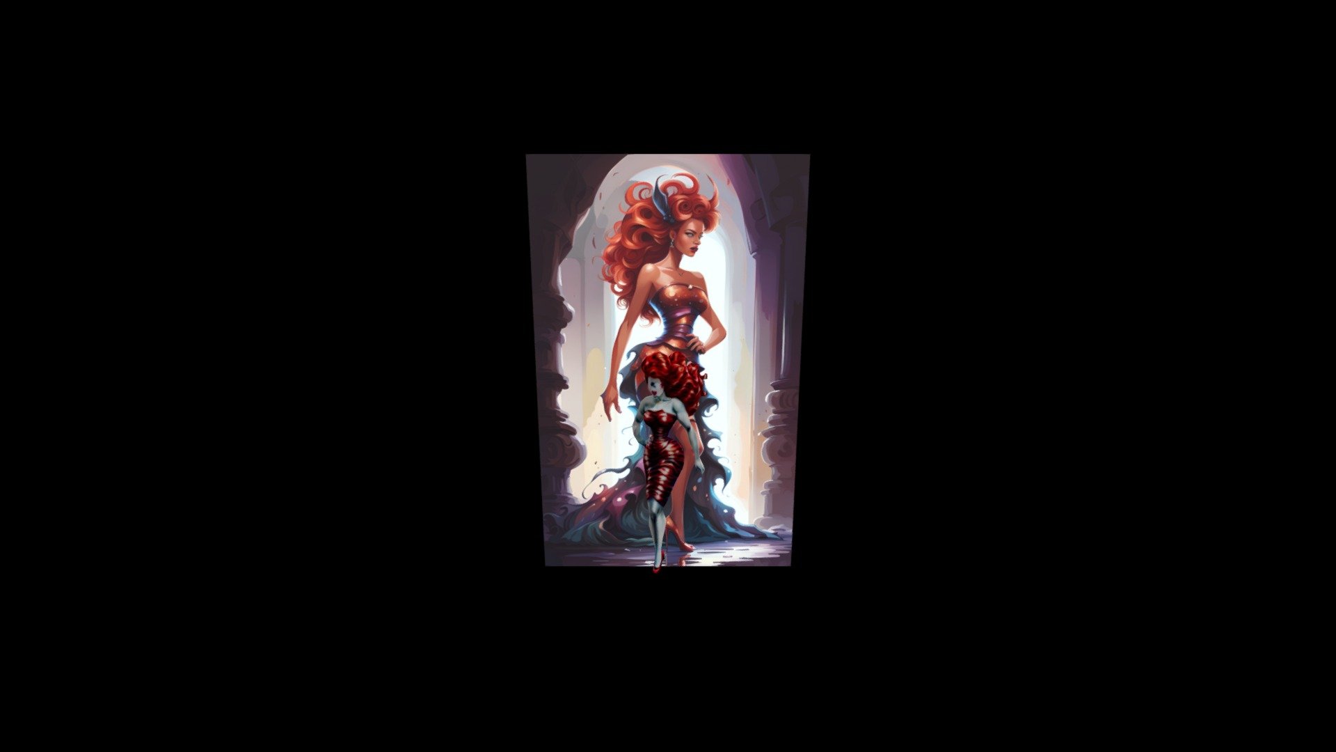 a of a woman in a dress with a red hair, fanta - Download Free 3D model ...