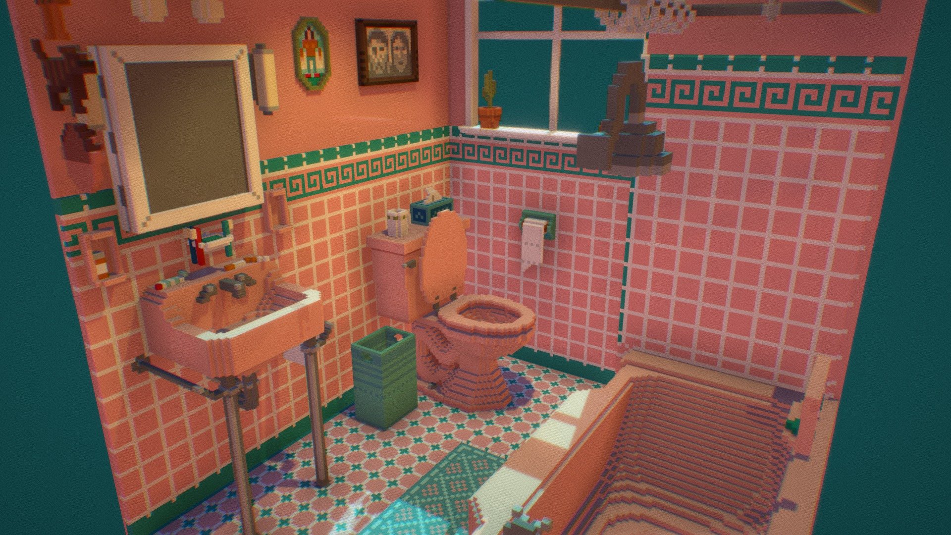 Voxel Pink Bathroom - 3D model by TShahan [c2d8668] - Sketchfab