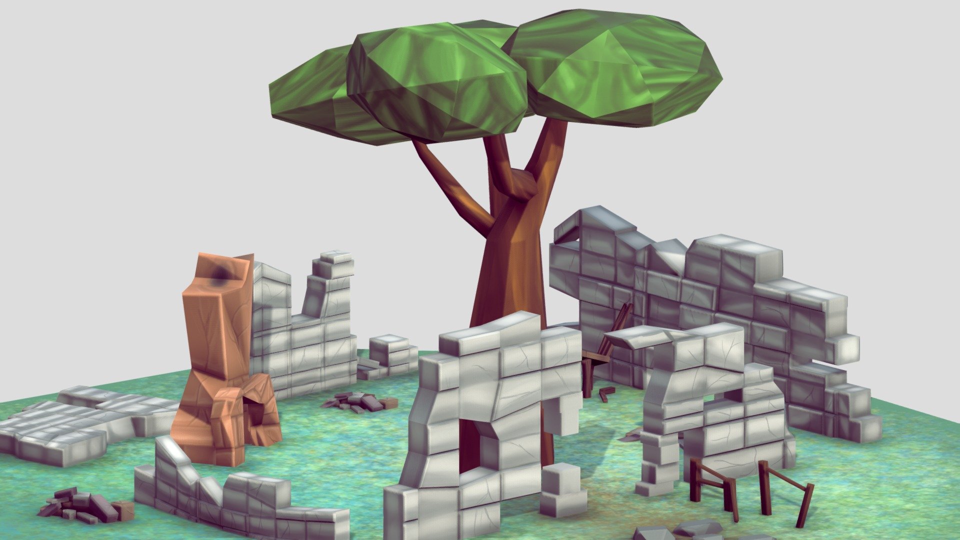 Low-Poly Diorama - Ruins - 3D model by Shakiin [c2e0091] - Sketchfab