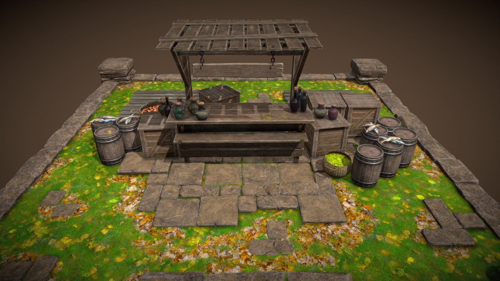 Medieval Market Place - 3D model by ice_screen [c2e510c] - Sketchfab