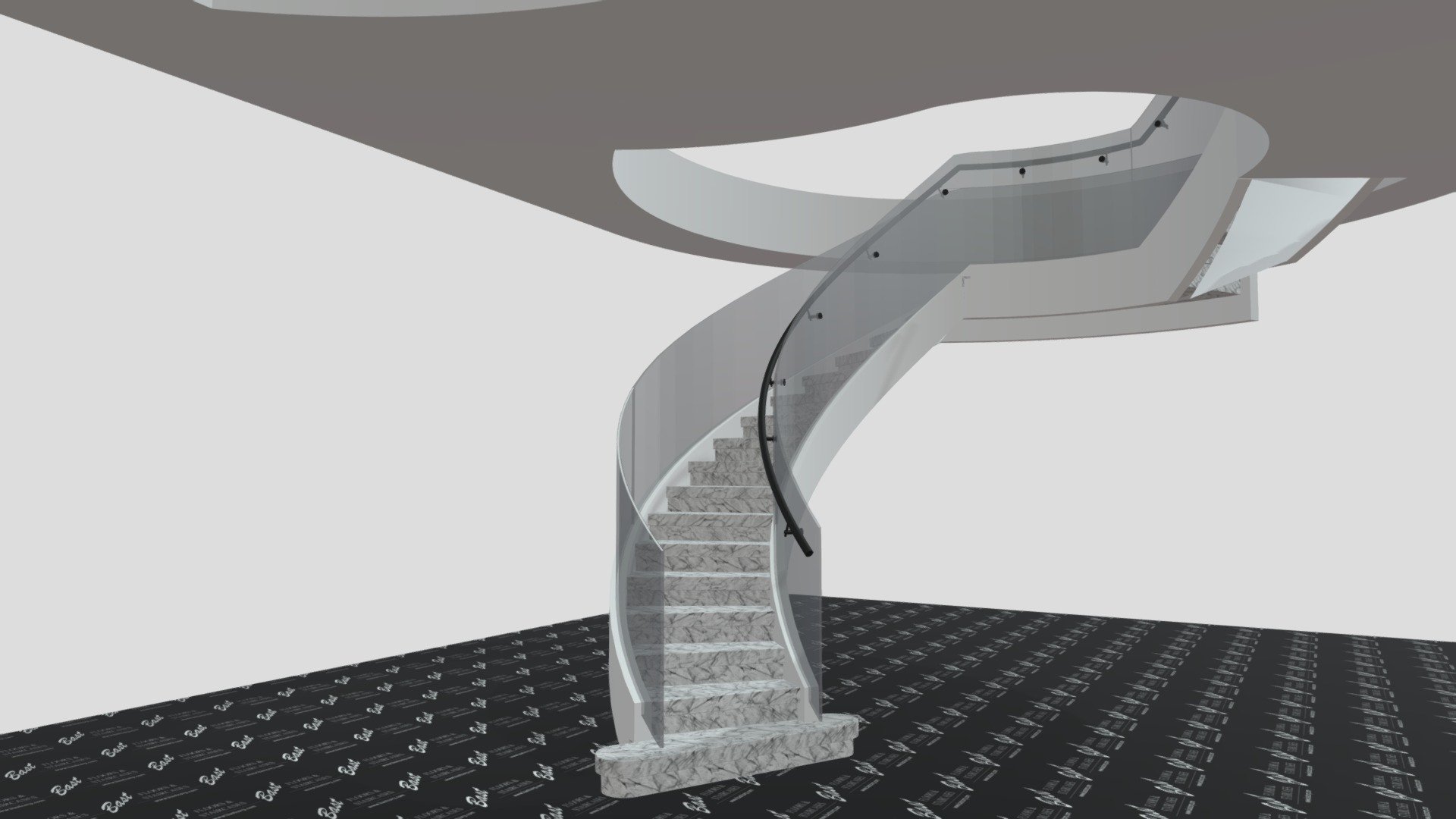 Marble treads & risers w/ glass - 3D model by Bast floors and ...