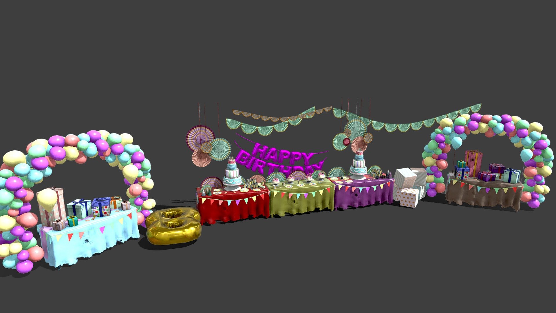 Creepy birthday party with props - Buy Royalty Free 3D model by ...
