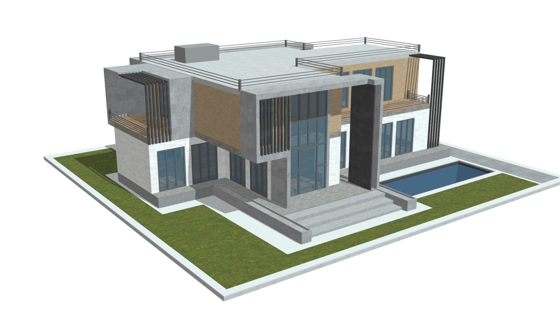 Modern luxury villa house building with pool - Download Free 3D model ...